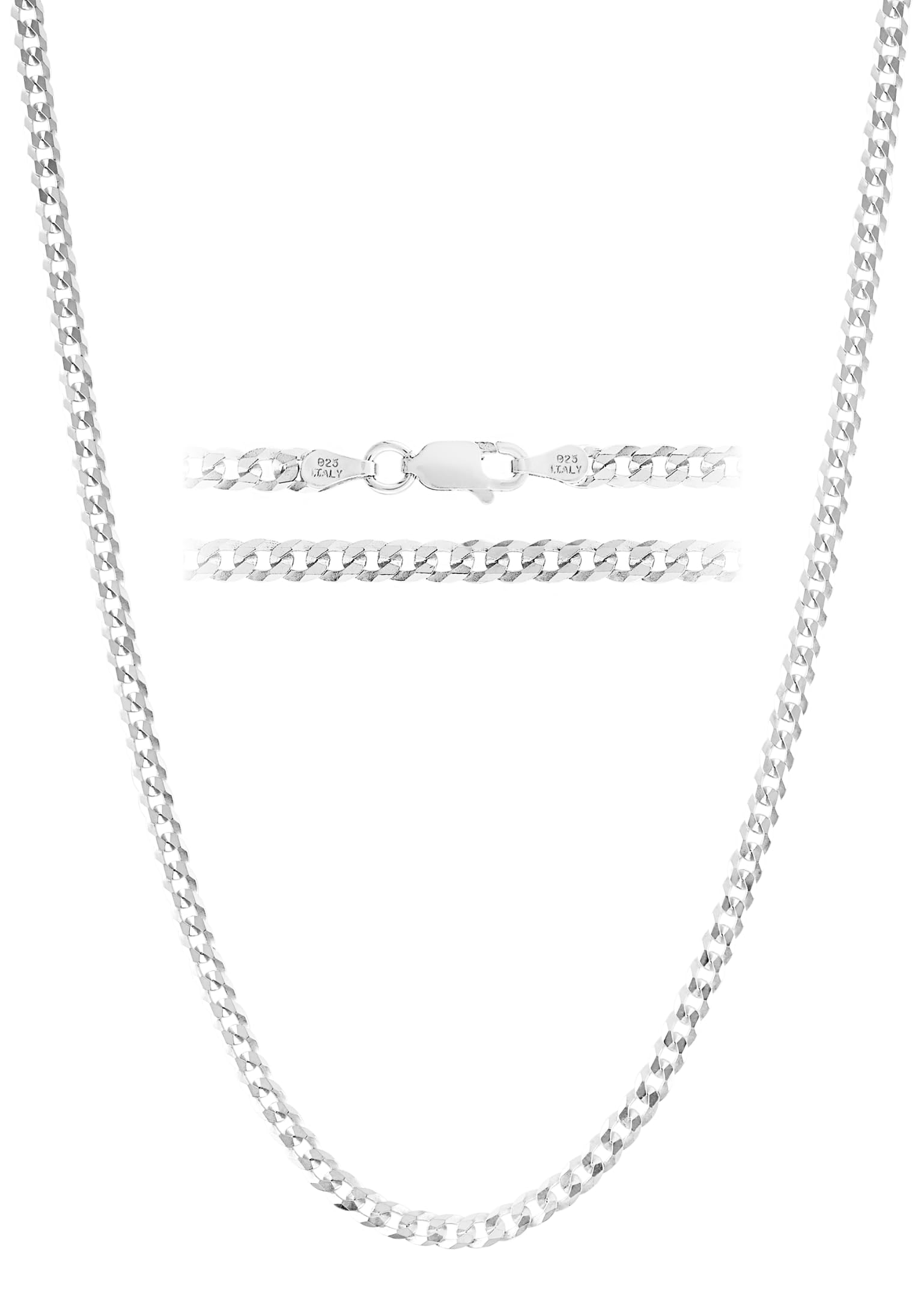 KISPER 925 Sterling Silver chain for men - Diamond Cut 3.5mm Flat Curb ...