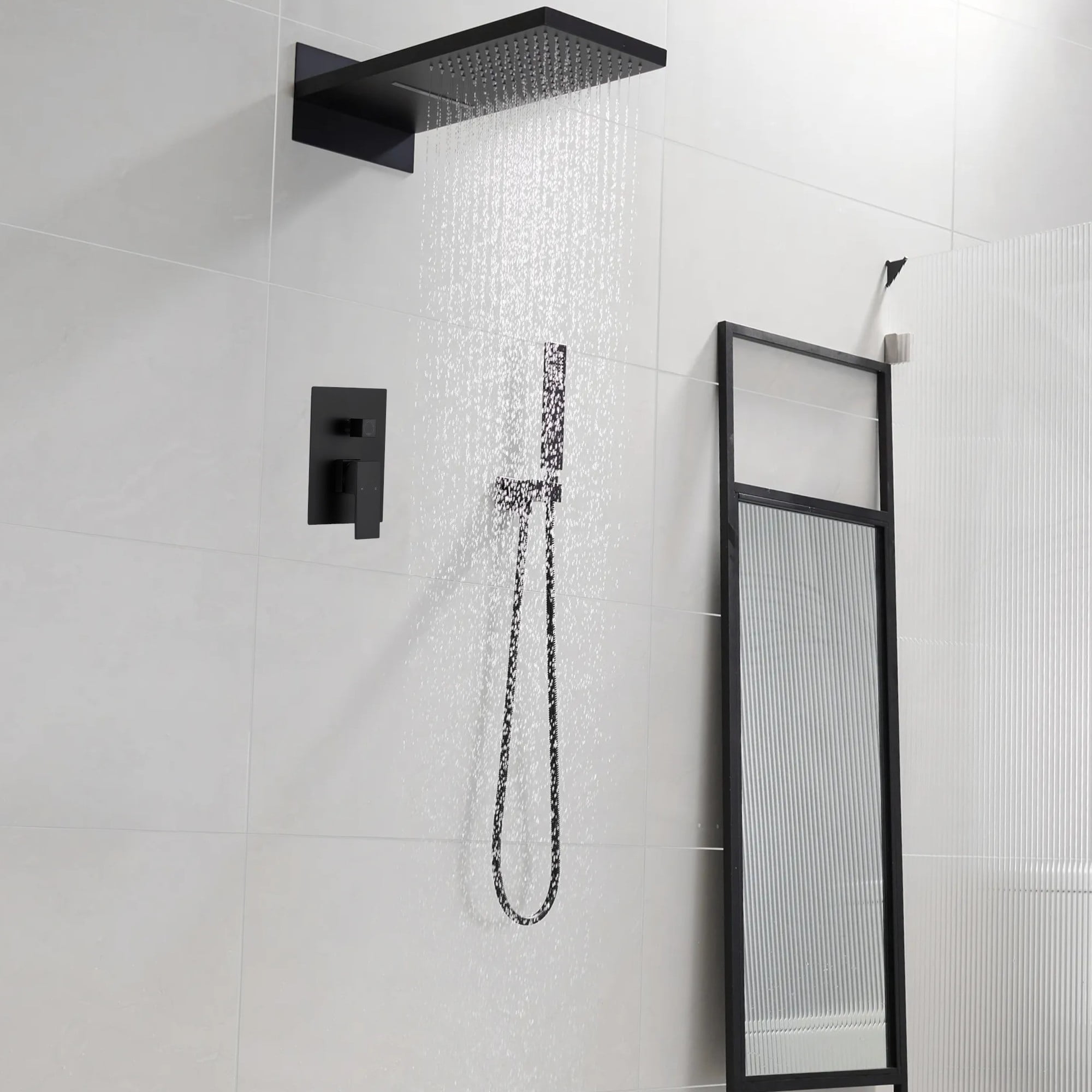 KISRAIS Complete Shower System with 22" x 9" Waterfall & Rainfall ...