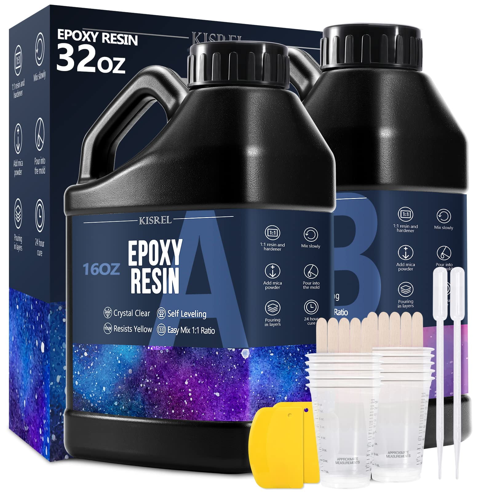 KISREL Epoxy Resin 32OZ - Crystal Clear Epoxy Resin Kit - No Yellowing ...