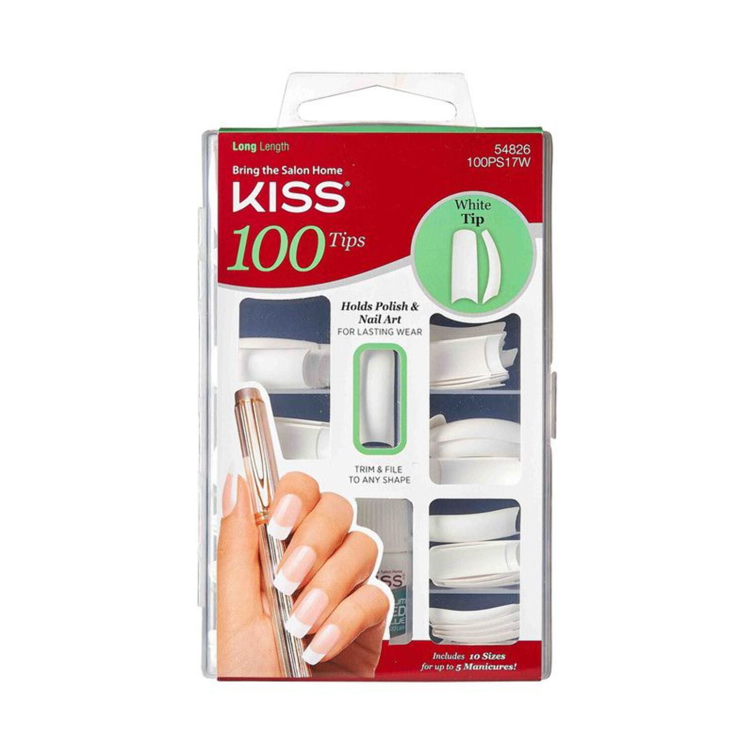 Kiss 100 Tips White Tip Long Length Nails 100PS17W - Walmart.com