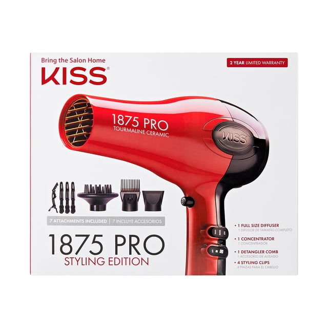 KISS Pro 1875W Tourmaline Ceramic Hair Dryer with 3 Heat/2 Speeds, Cool ...