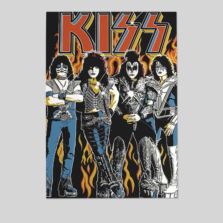 KISS Band Graphic with Flames Poster, One Sheet Wall Size 24''x36 ...