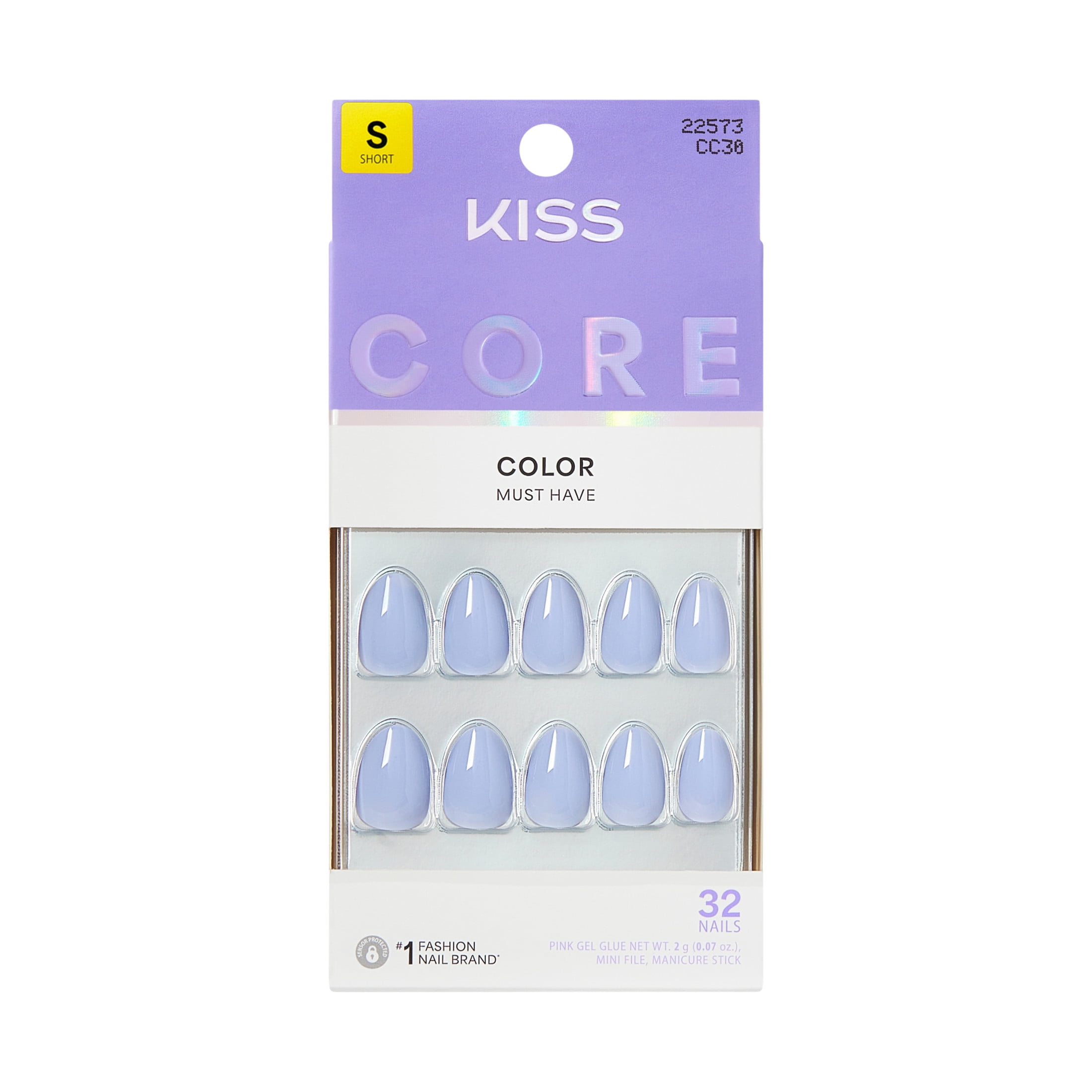 KISS, Press-On Nails, Flee, Blue Almond, Short Length, 32 Count ...