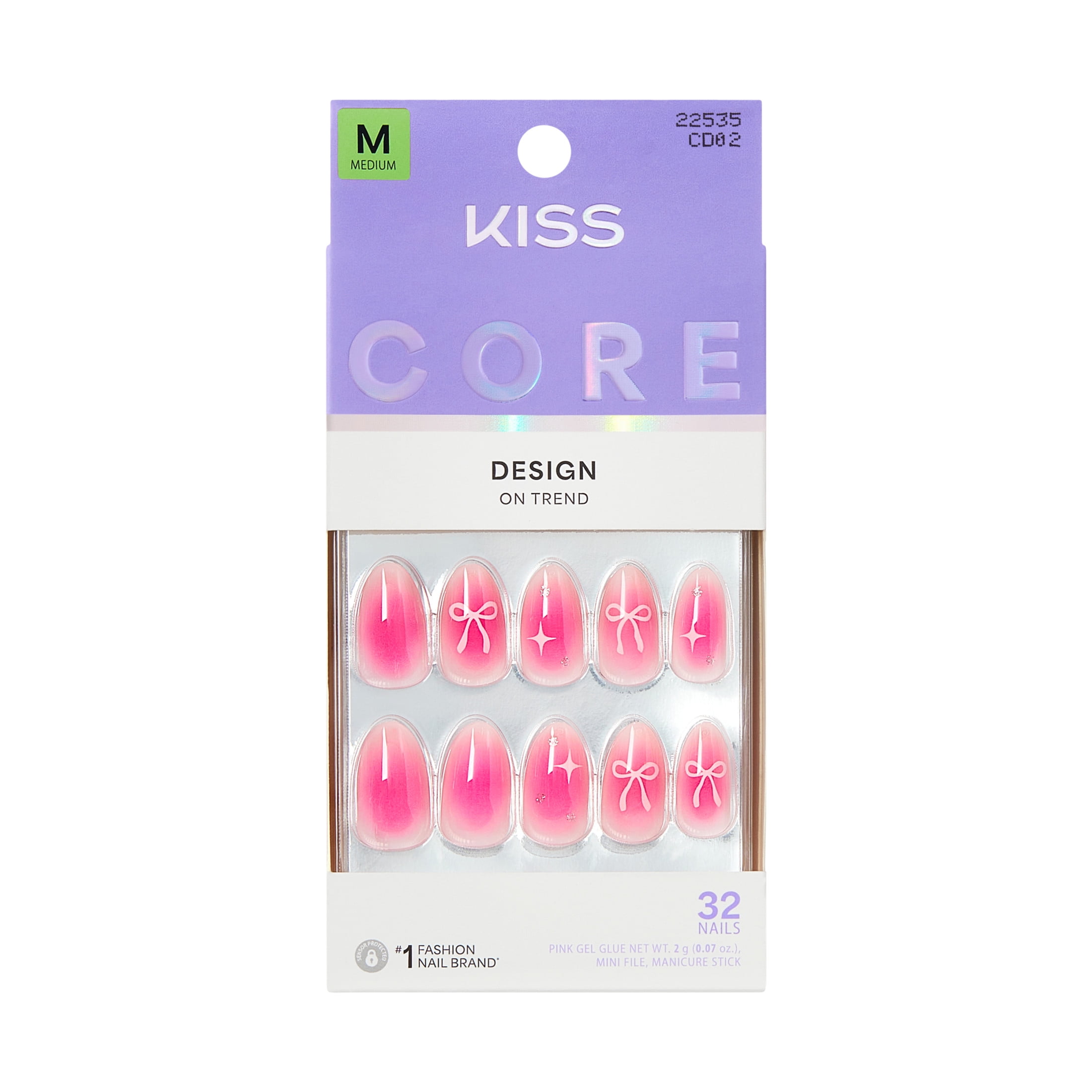 Kiss Core Design Press On Nails Almond, ‘My Time’, Pink, Medium Length ...