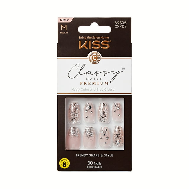 KISS Premium Classy Medium Coffin Press-on Nails with Glue, White, 30 ...