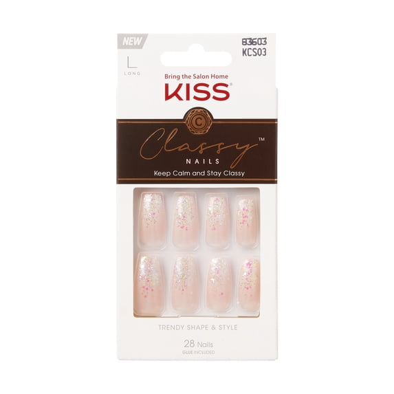 KISS, Press on Nails, 28 Count, Long Beige Coffin with Gel Finish ...