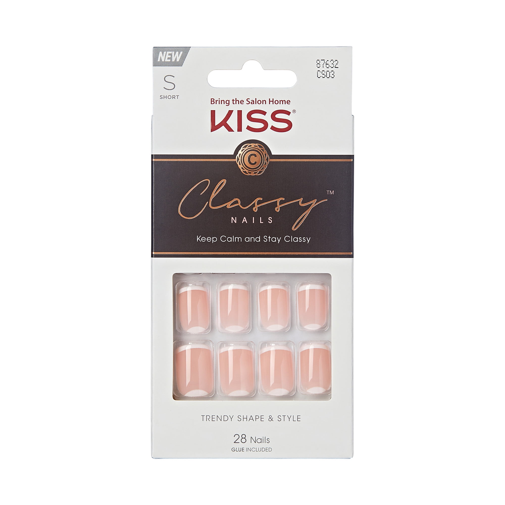 KISS Classy Nails, Press-On Nails, Simple Enough, Beige, Short Squoval ...