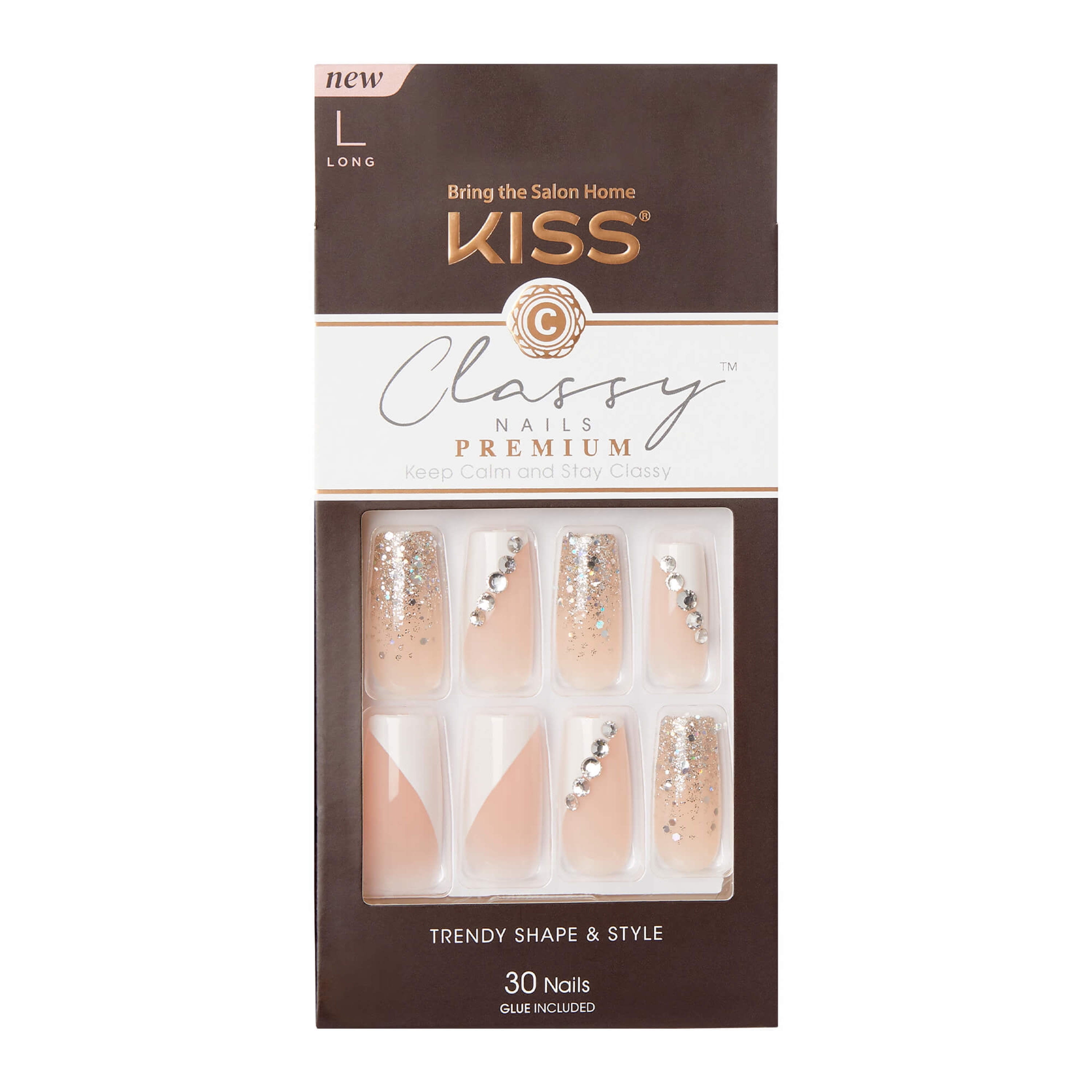 KISS Classy Premium Fake Nails, Gorgeous, 30 Count - Walmart Business ...