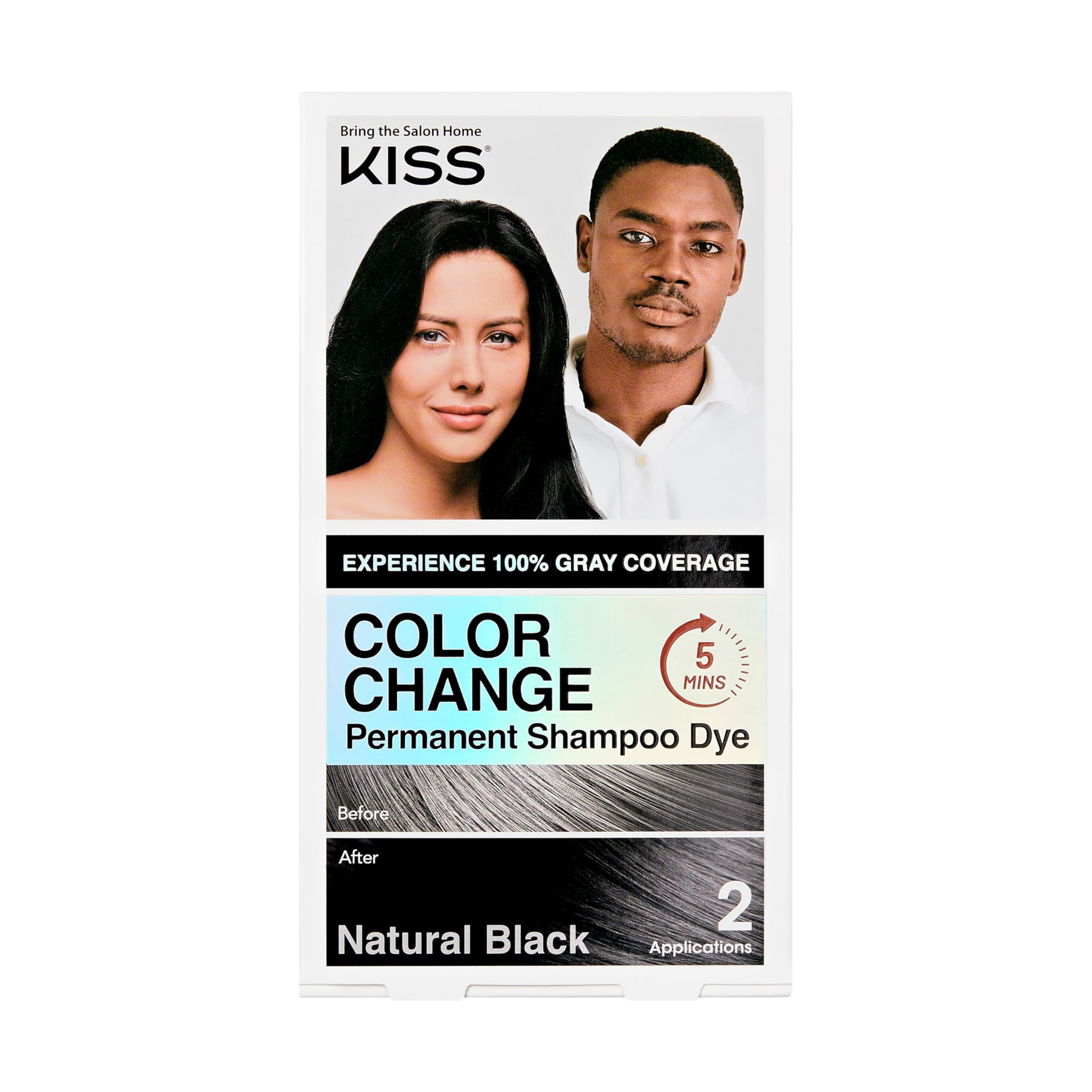 KISS Color Change Permanent Shampoo Dye, 100% Gray Coverage, Natural ...