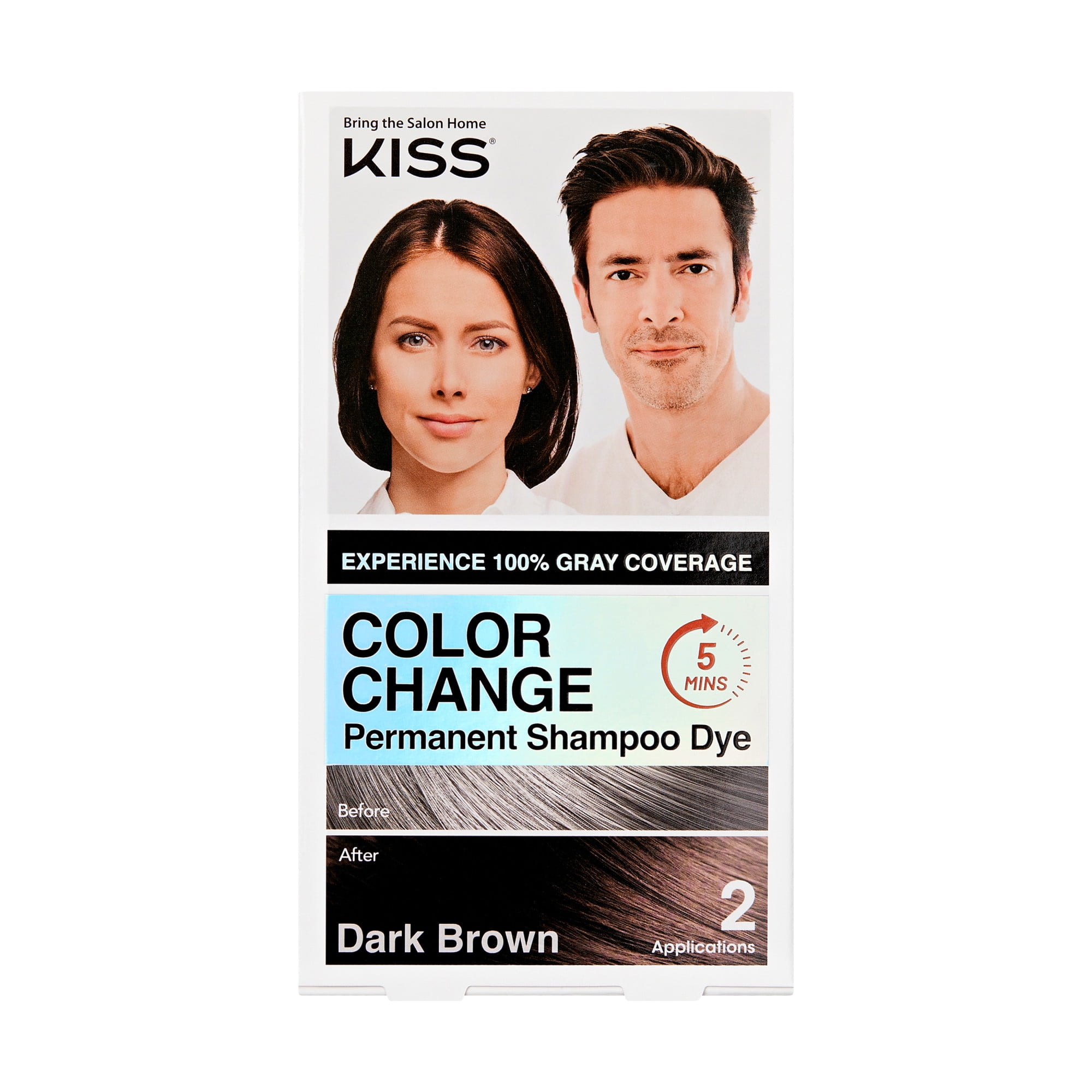 KISS Color Change Permanent Shampoo Dye Kit for Dark Brown Hair All-in ...