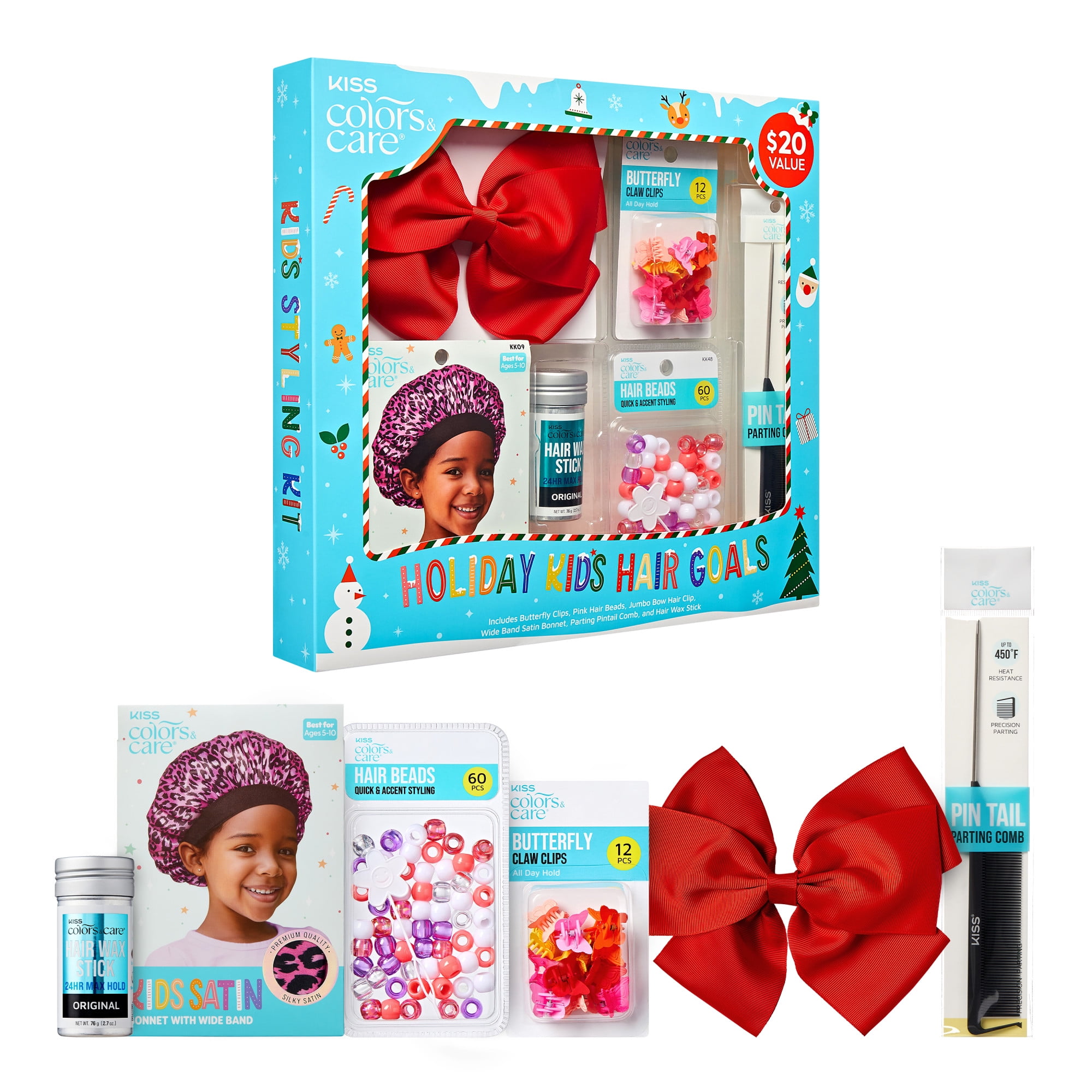 KISS Colors & Care Kids Holiday Hair Goals Styling Gift Set, 6 Products ...