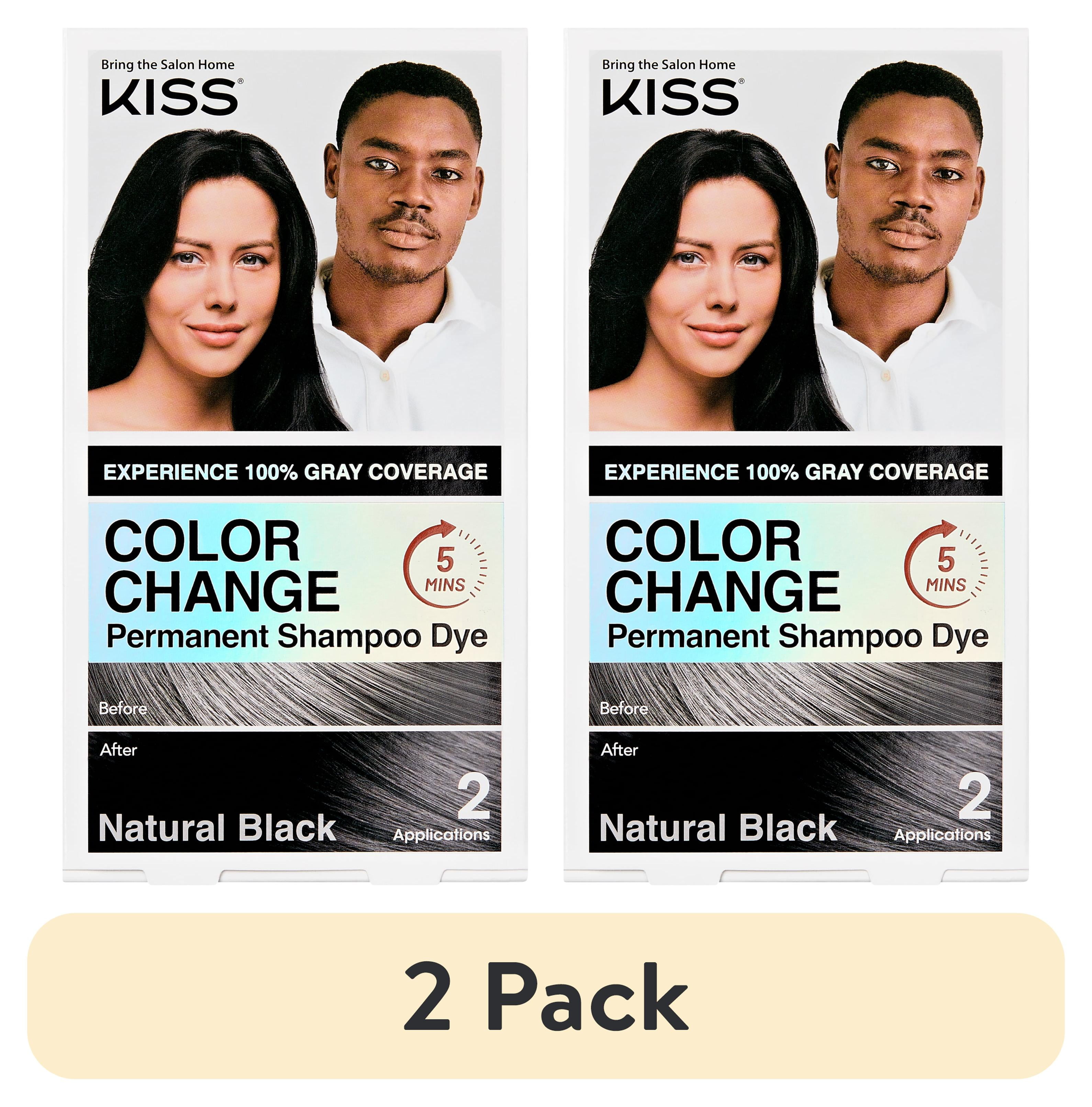 (2 pack) KISS Color Change Permanent Shampoo Dye Hair Color All-in-One Kit - Natural Black ...