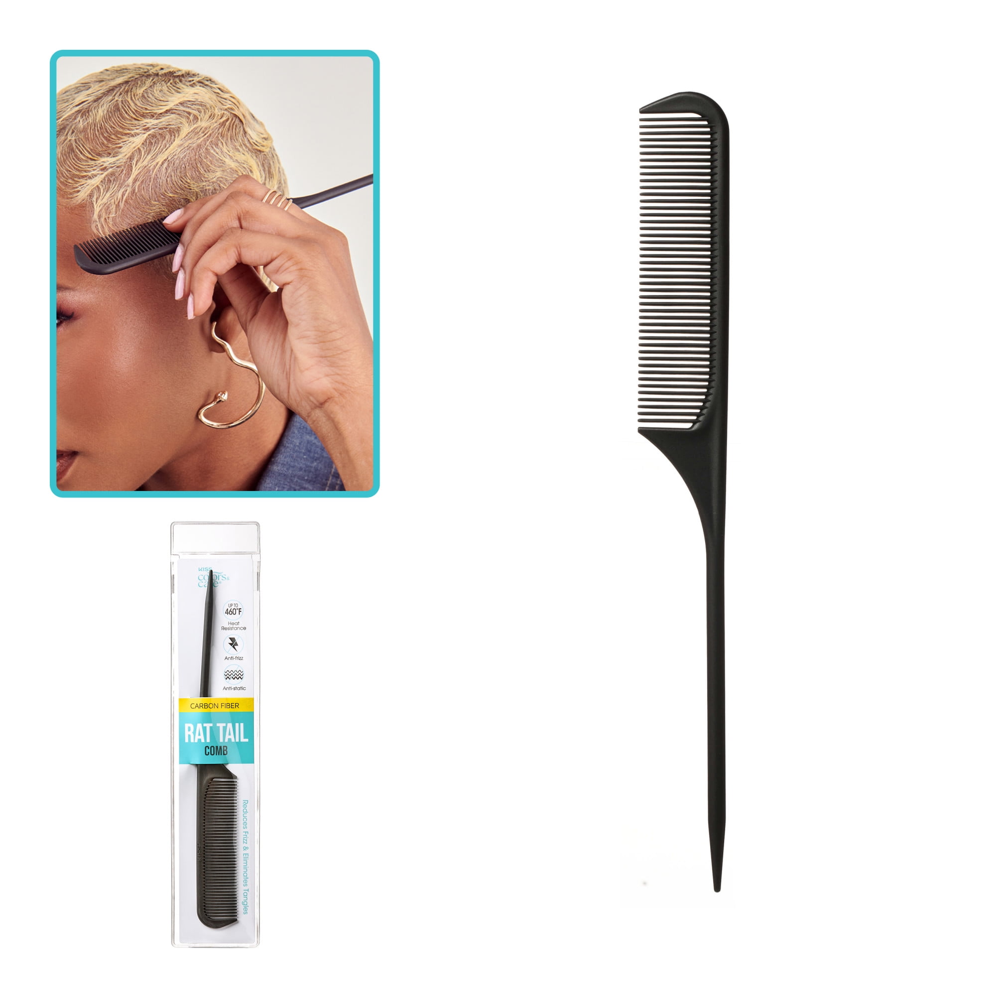 KISS Colors & Care Professional Carbon Fiber Rat Tail Comb - Walmart.com