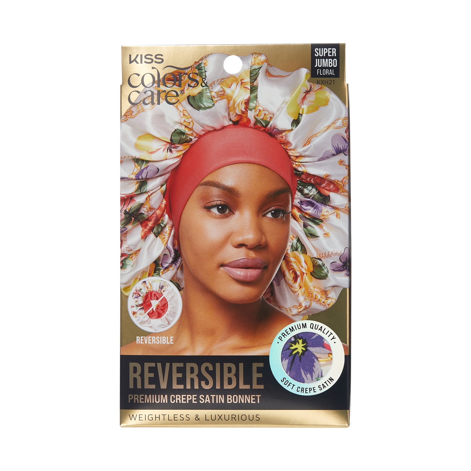 KISS Colors & Care Reversible Premium Crepe Satin Bonnet, Super Jumbo ...