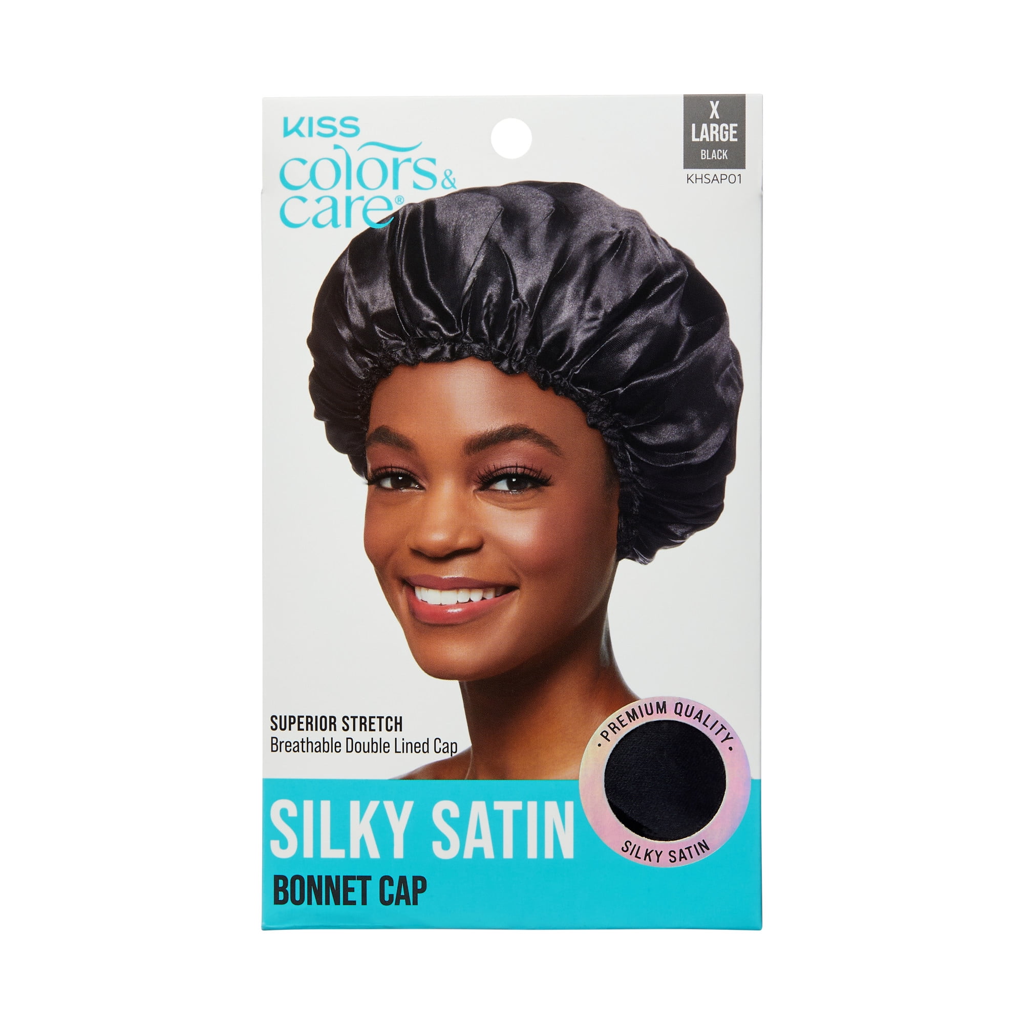 KISS COLORS & CARE Silky Satin Bonnet Cap, Slip-Free Elastic Band, XL ...