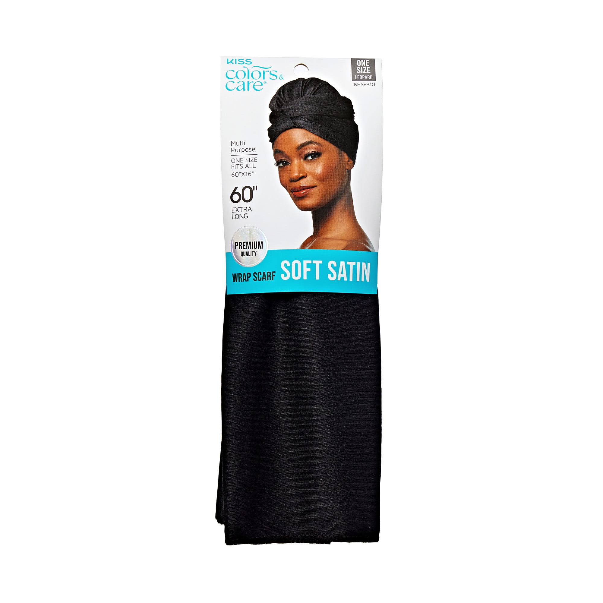 KISS Colors & Care Soft Satin Hair Wrap Scarf, Adult, Black, 60" Extra ...