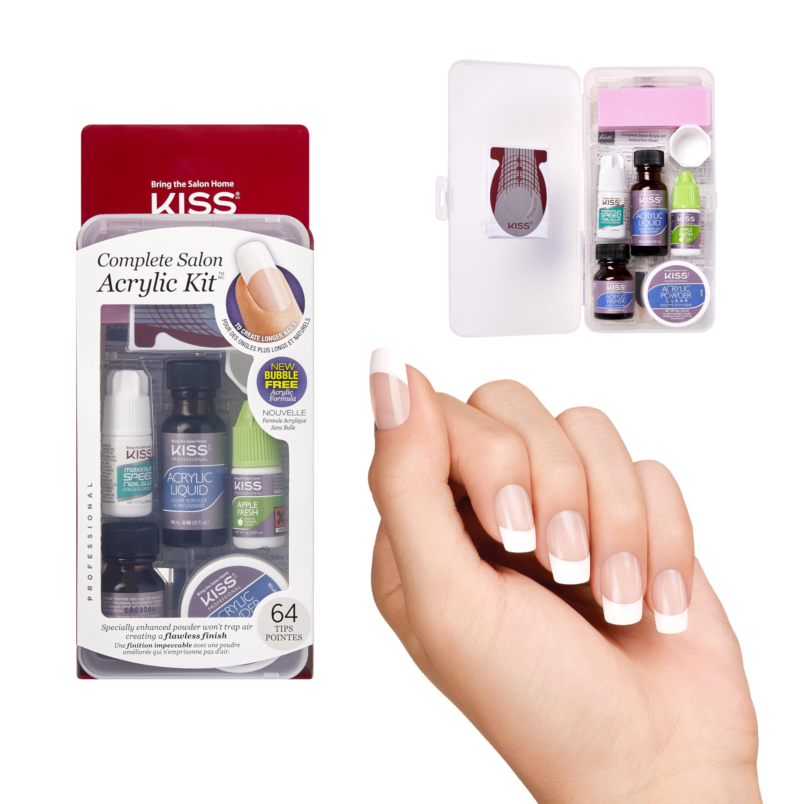 KISS Complete Salon Acrylic Fake Nails Manicure Kit, Acrylic Liquid ...