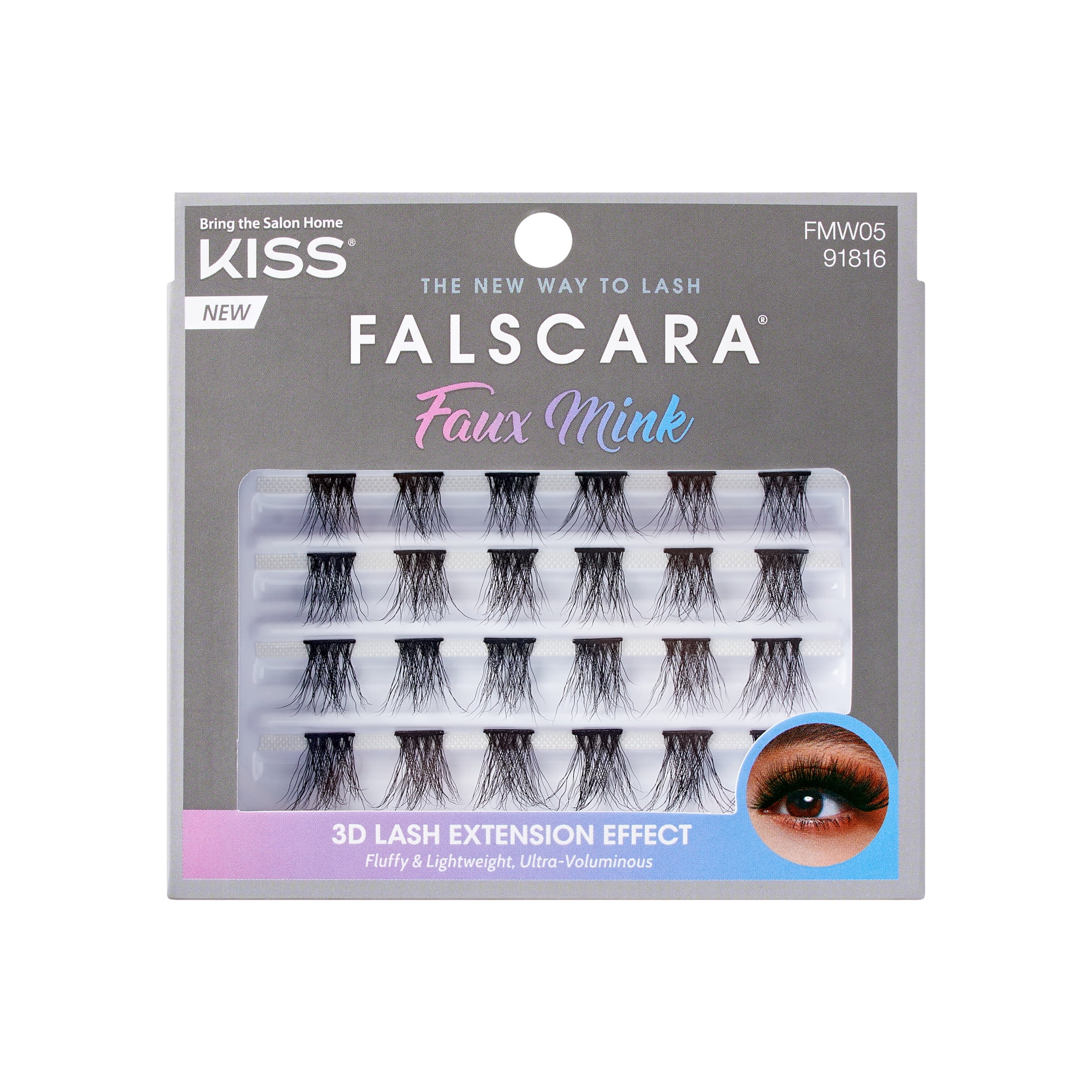 KISS FALSCARA Lash Extension Kit, Faux Mink, Black, 24 Lash Clusters ...