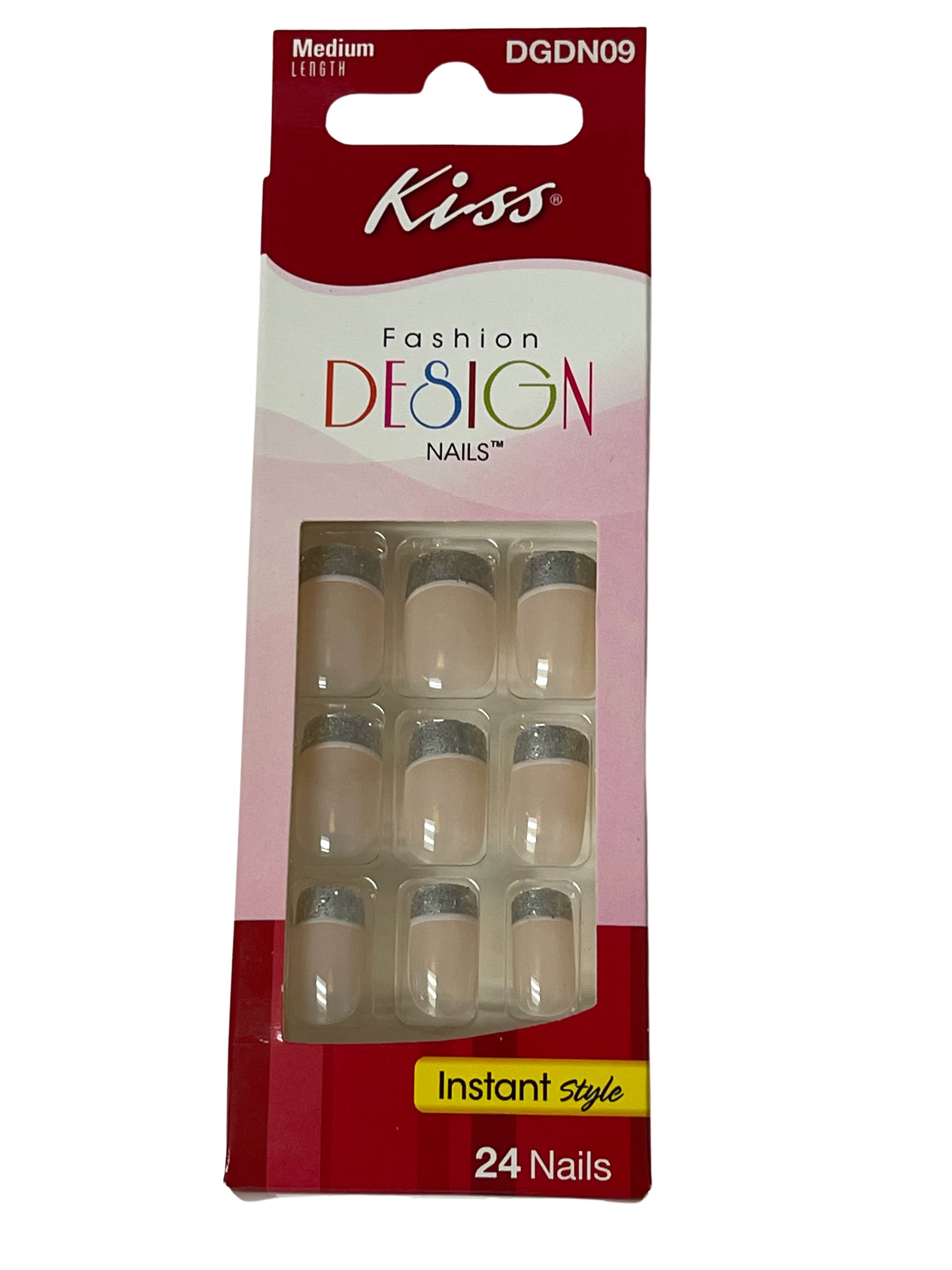 KISS Fashion Design Nails, Silver French Design, Medium Length, Easy to ...