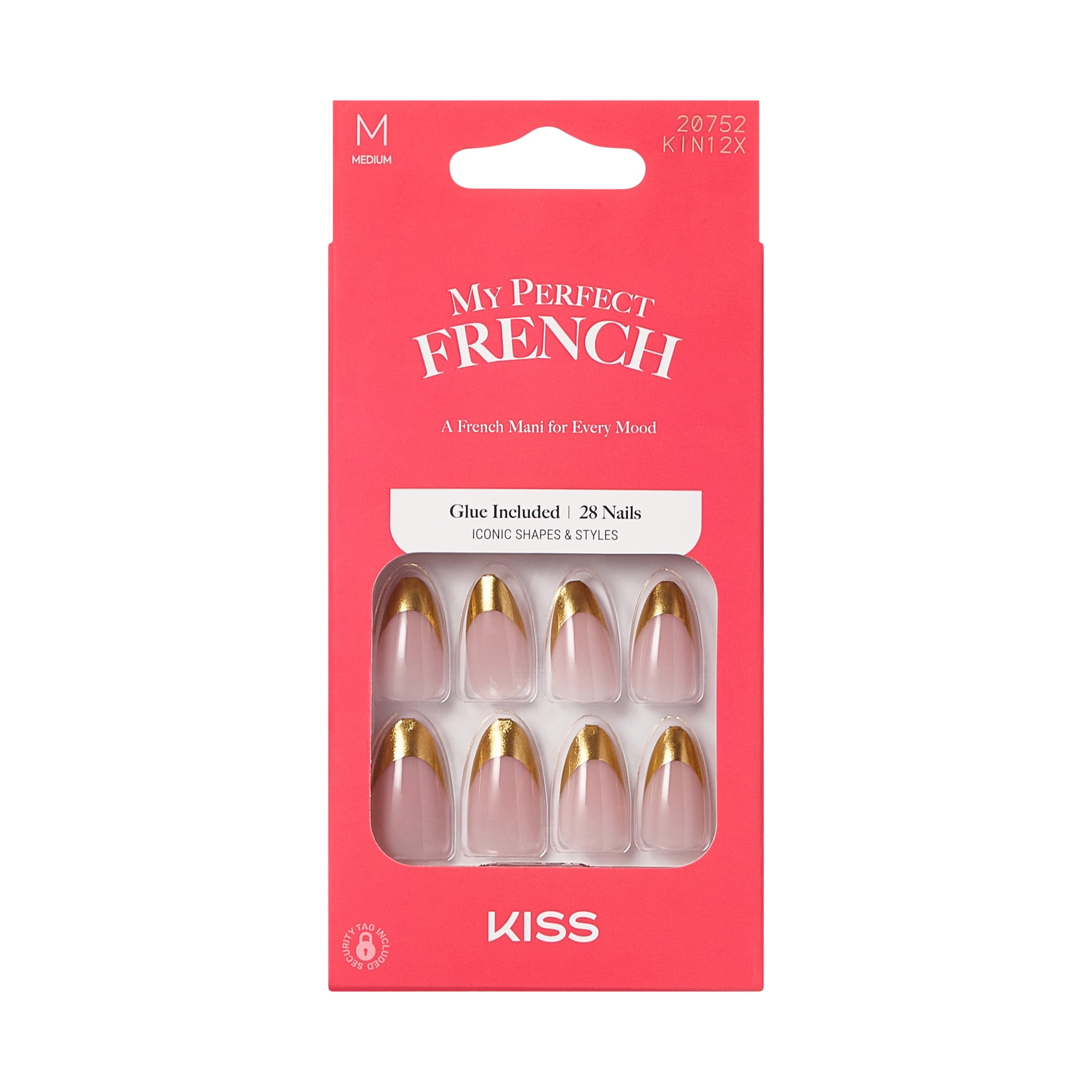 KISS French Tip Press On Nails Almond, ‘Hold U’, Gold, Medium, 28 Count ...