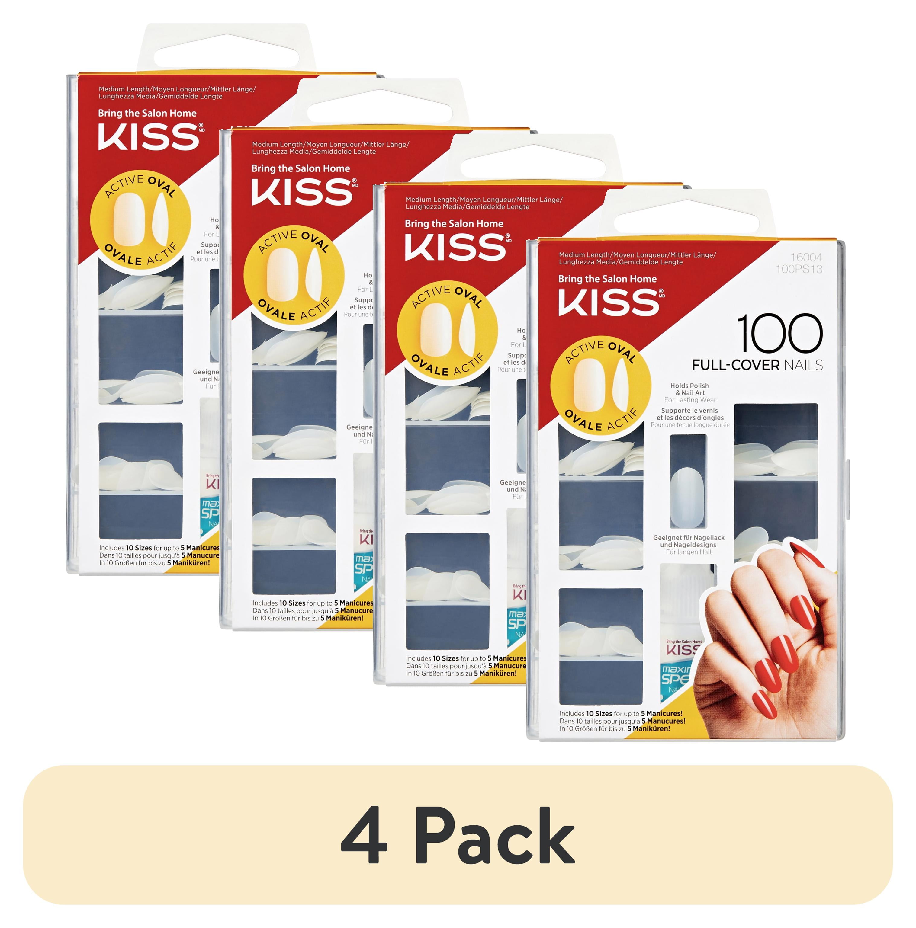 (4 pack) KISS Full-Cover Nails Press on Nails, Active Oval, Clear ...