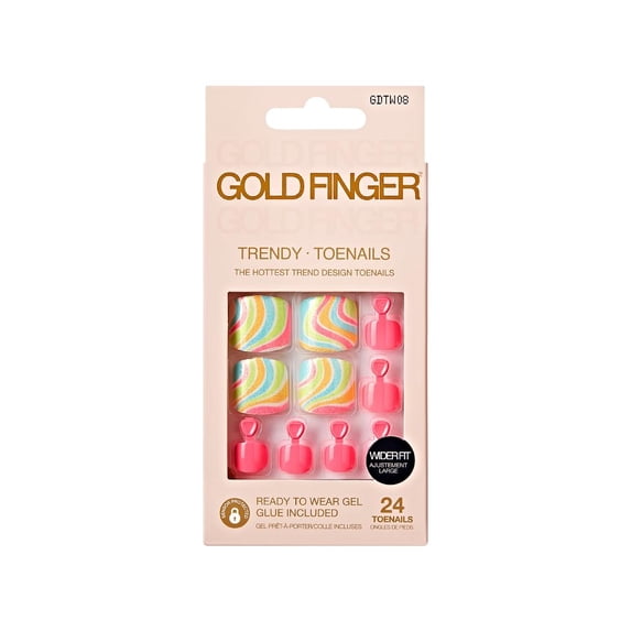 GoldFinger Trendy Press On Fake Toenail Kit Wider Fit, Fantasy Abstract ...