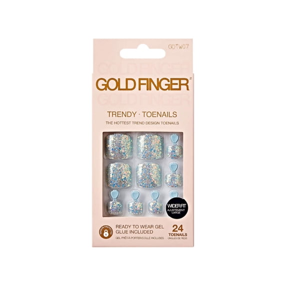 GoldFinger Press On Toenails Kit Wider Fit, Shine Glazed Glitter ...
