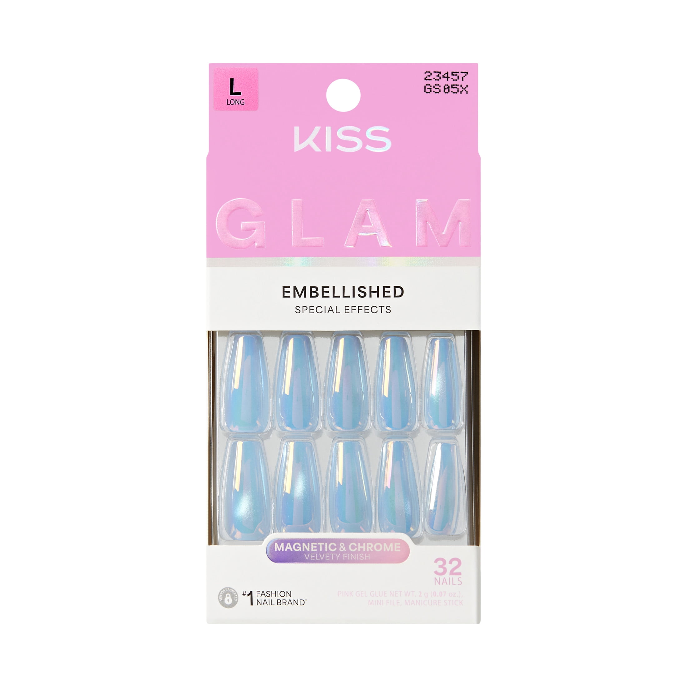 KISS GLAM Embellished Press On Nails, ‘Light Me Softly’, Blue, Long ...