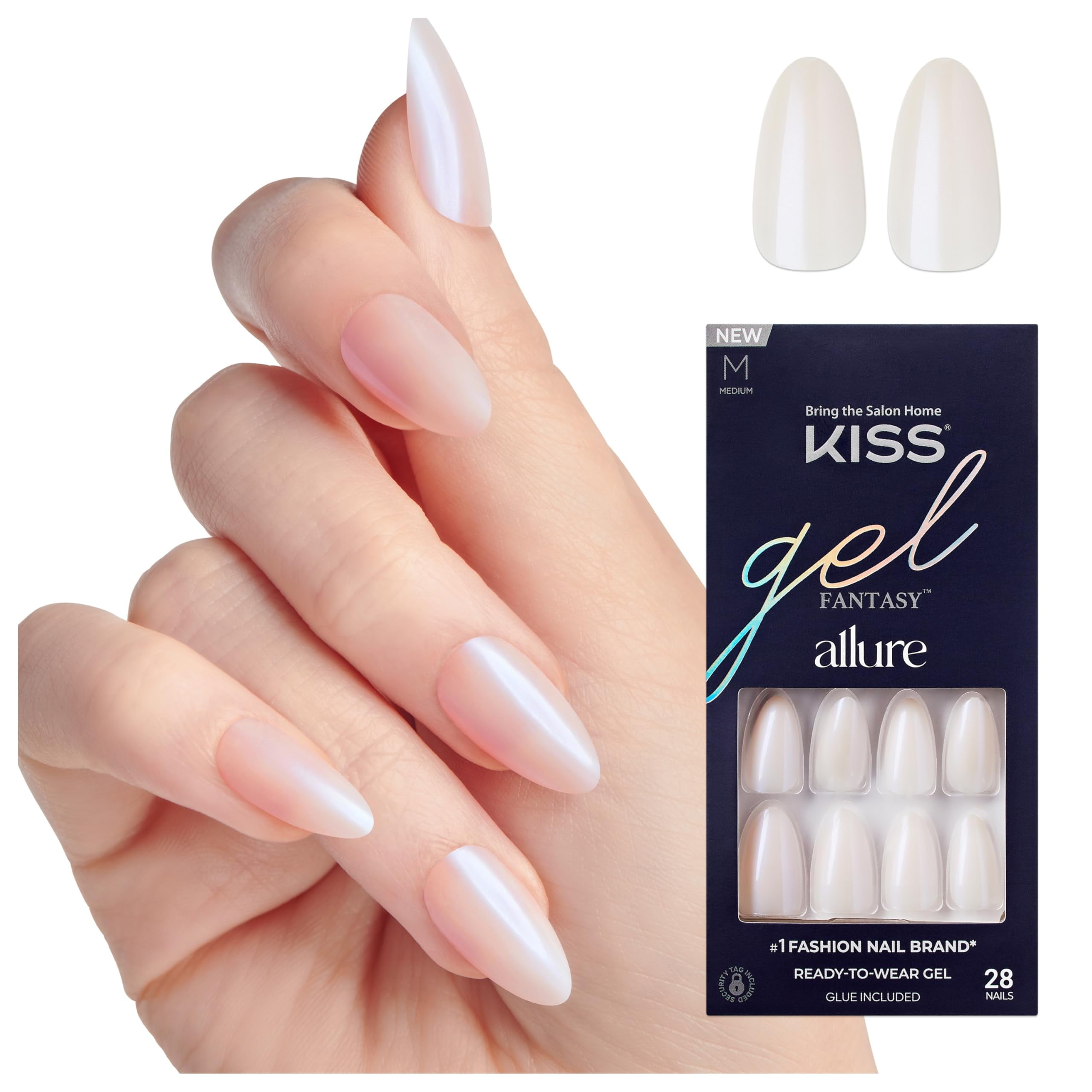 KISS Gel Fantasy Allure Press On Nails Almond, 'Space', Pink, Medium Length, Ready to Wear Gel ...