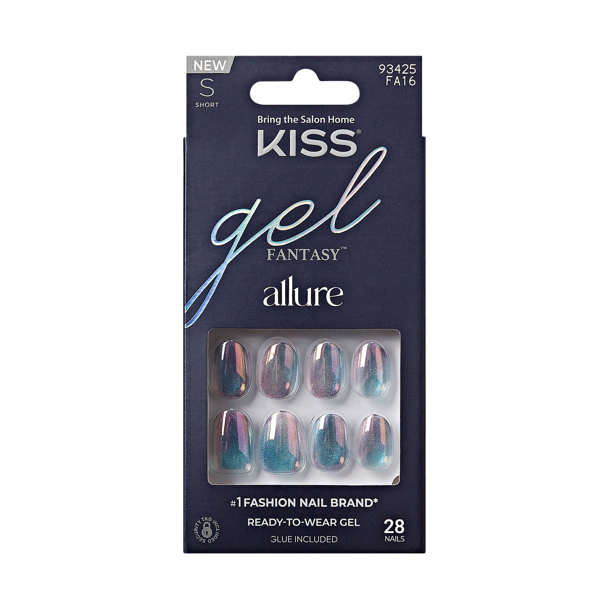 KISS Gel Fantasy Allure Press On Nails Silver Short Oval 28 Count with Nail Glue - Walmart.com