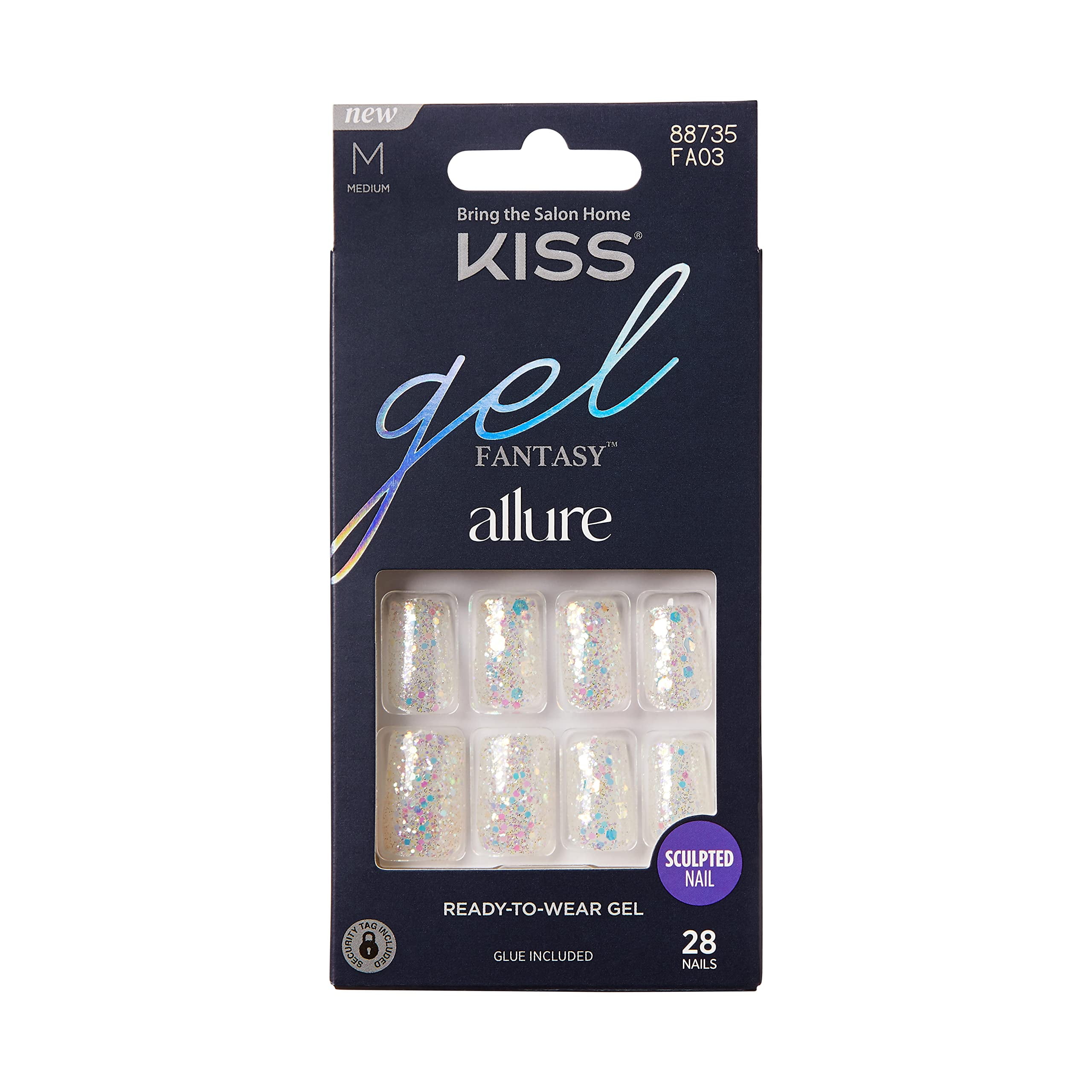 Kiss Gel Fantasy Allure Ready To Wear Fake Nails Medium Square How Dazzling Salon Quality