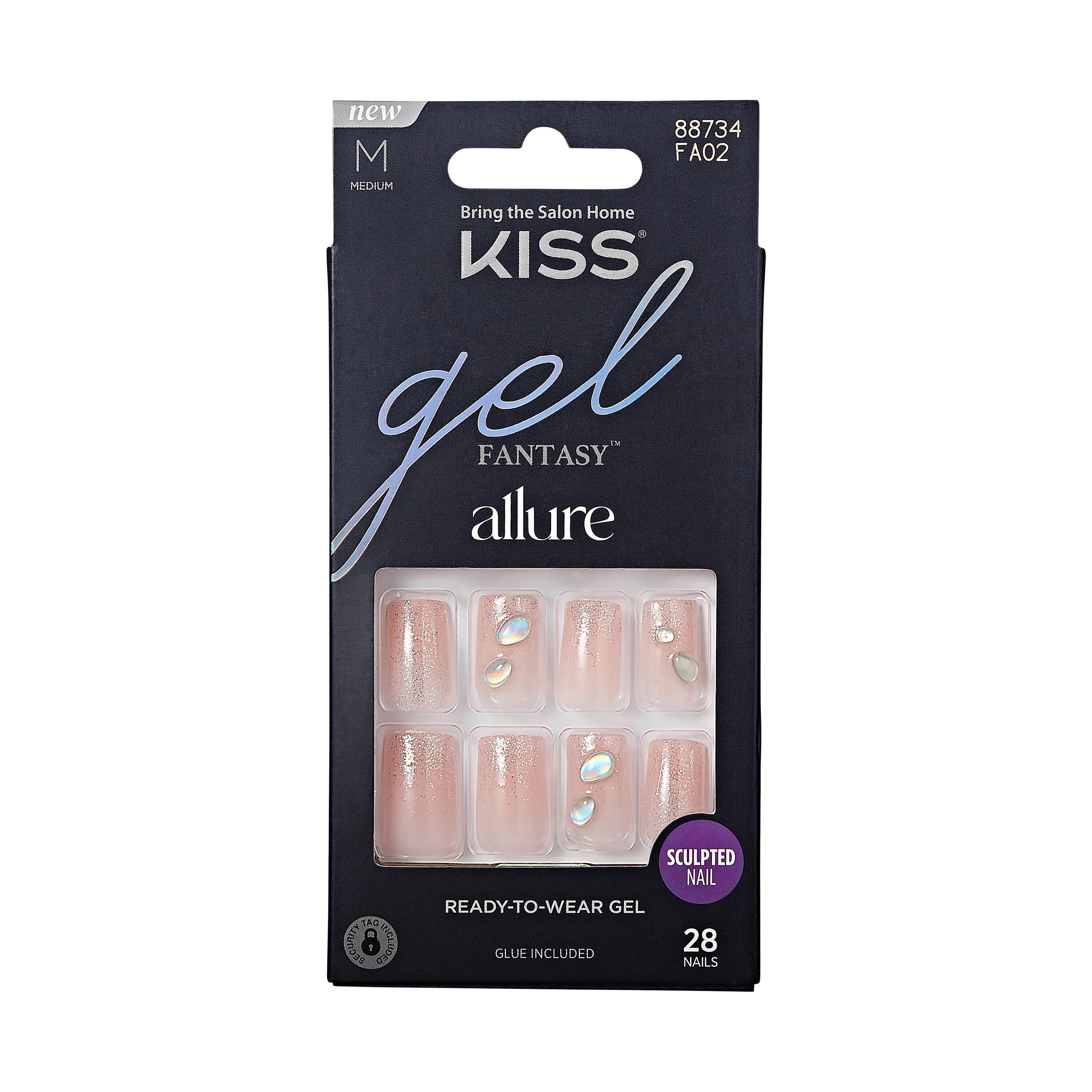 KISS Professional Artificial Gel Fantasy Allure Ready-To-Wear Medium Square Fake Nails, Pink ...