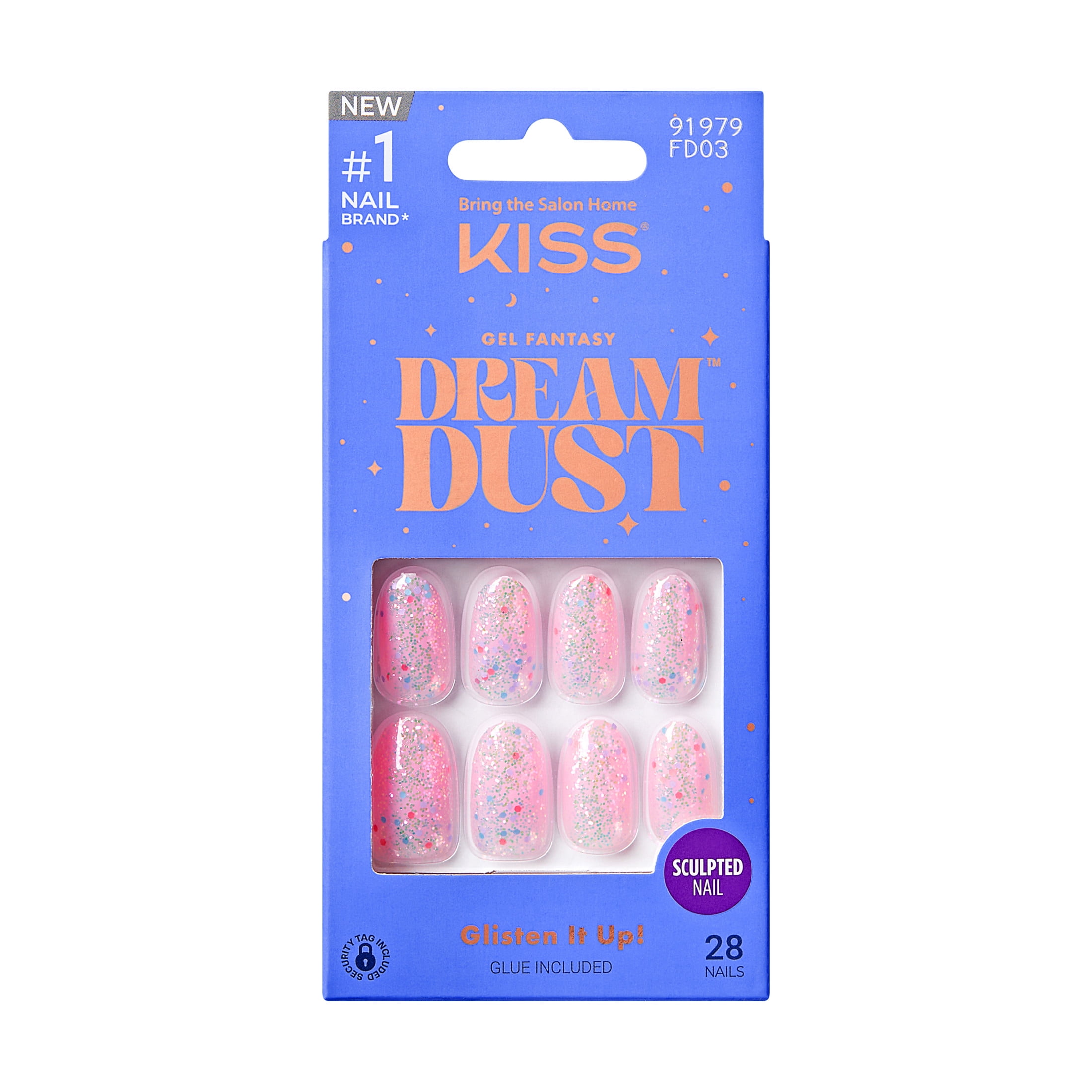 Kiss Gel Fantasy Dreamdust Dreamdust Press On Nails Diamonds 4 Me Pink Medium Oval 28 Count