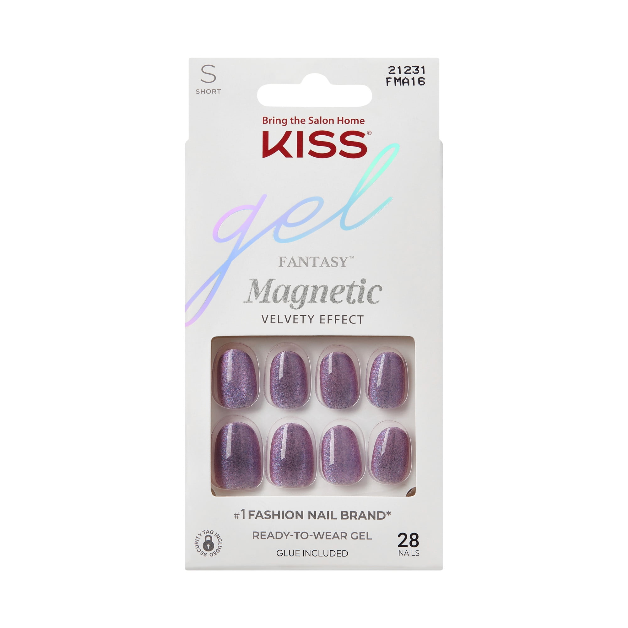 KISS Gel Fantasy Magnetic Press On Nails, 'Velvet Spark', Purple, Short ...
