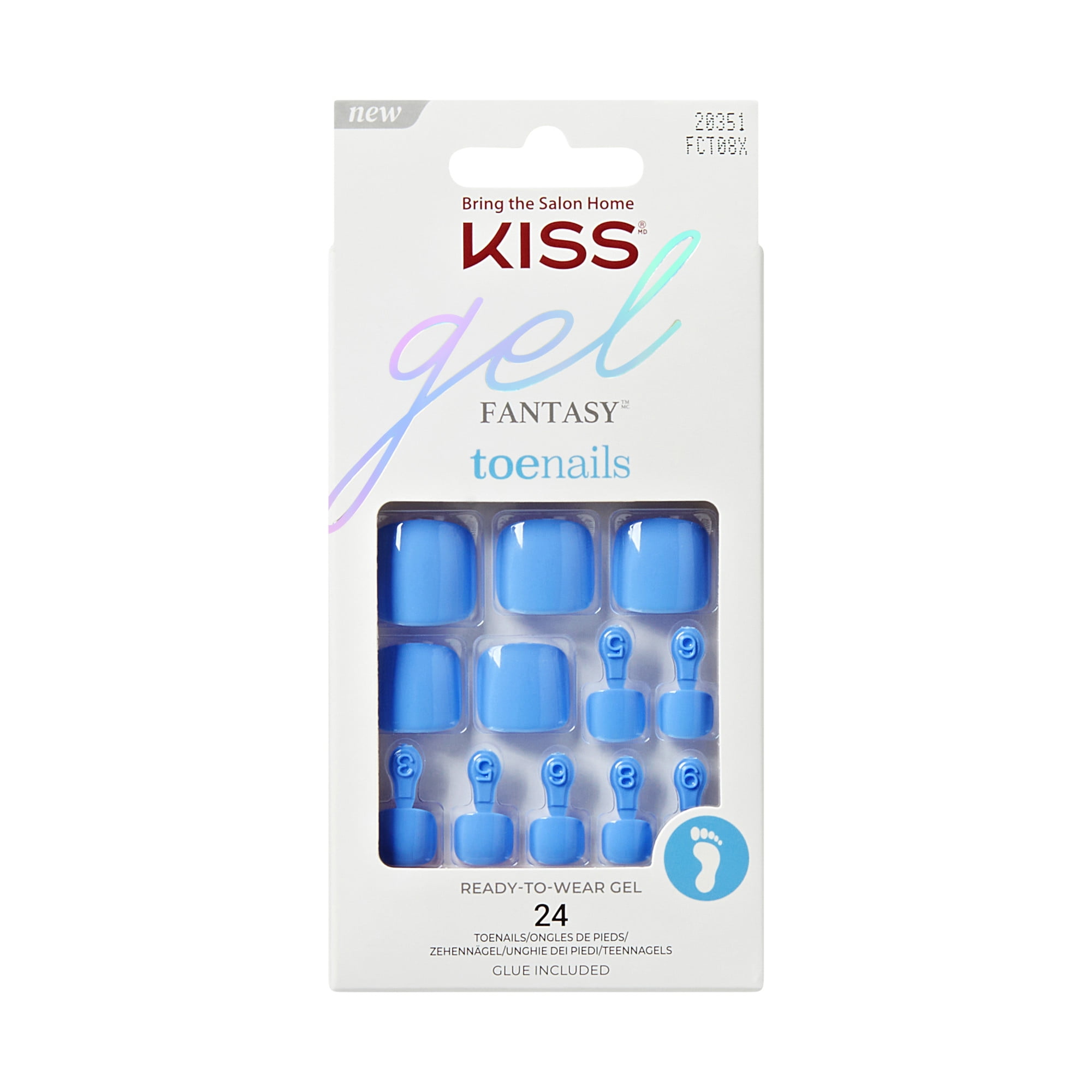 KISS Gel Fantasy Color, Press on Toenails, Electric Feel, Blue, Short ...
