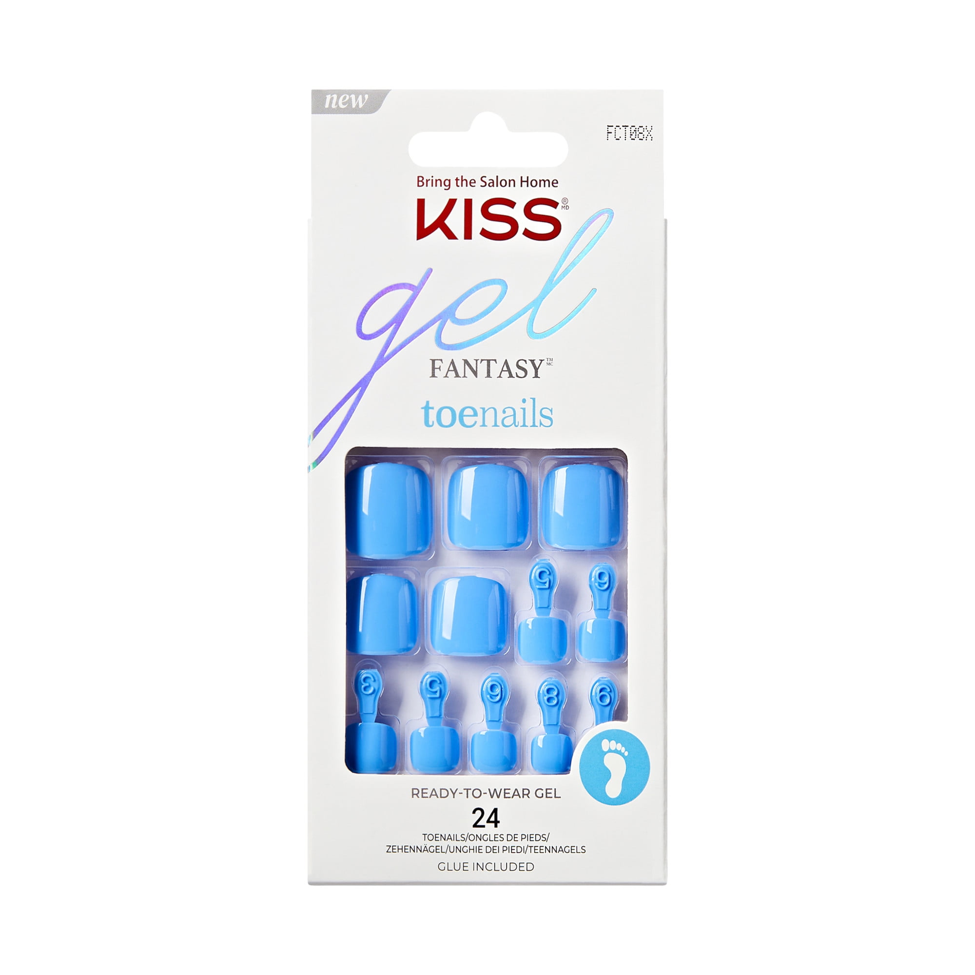 KISS Gel Fantasy Color, Press on Toenails, Electric Feel, Blue, Short ...
