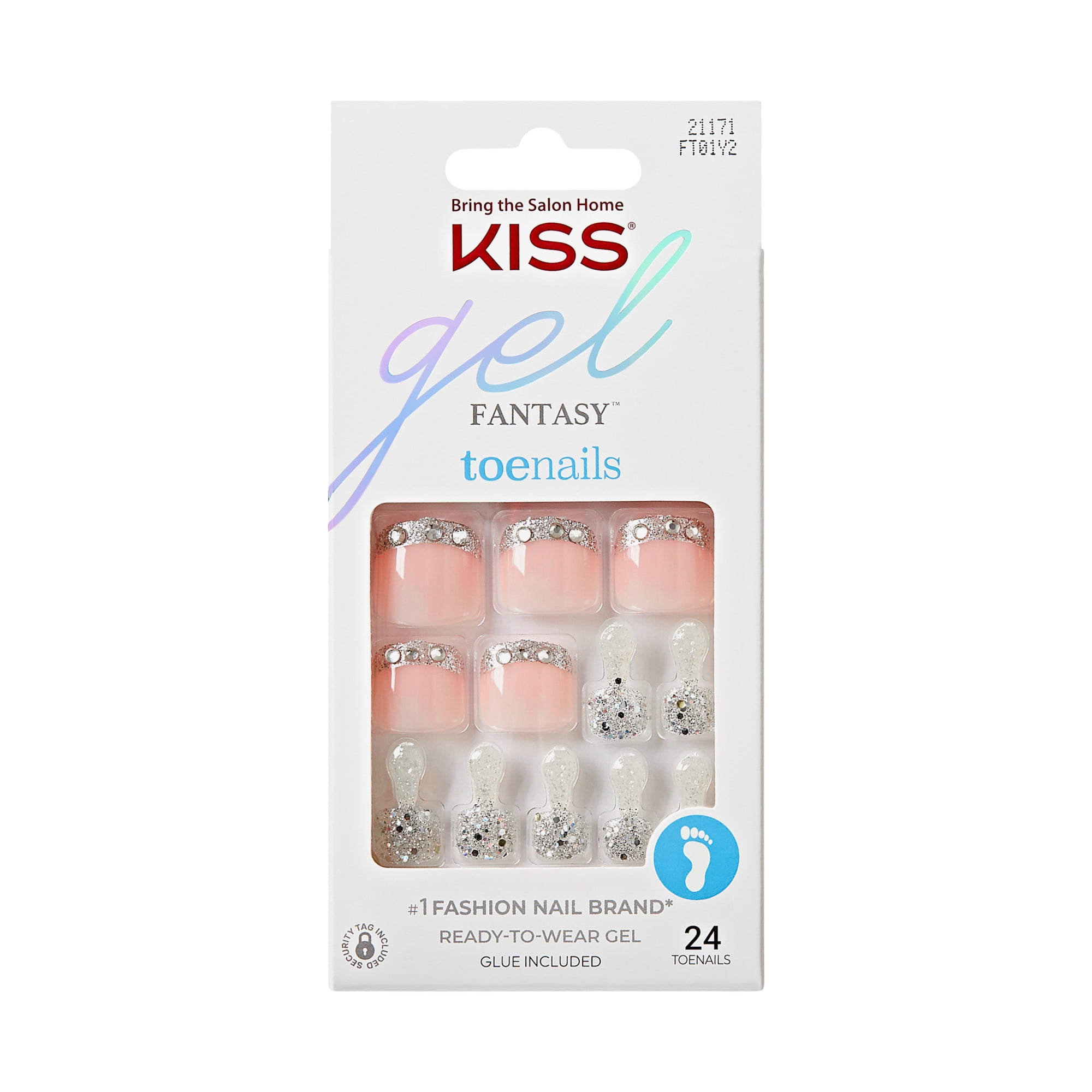 KISS Silver Short Squoval Press On Toenails Durable Flexible Pedicure ...