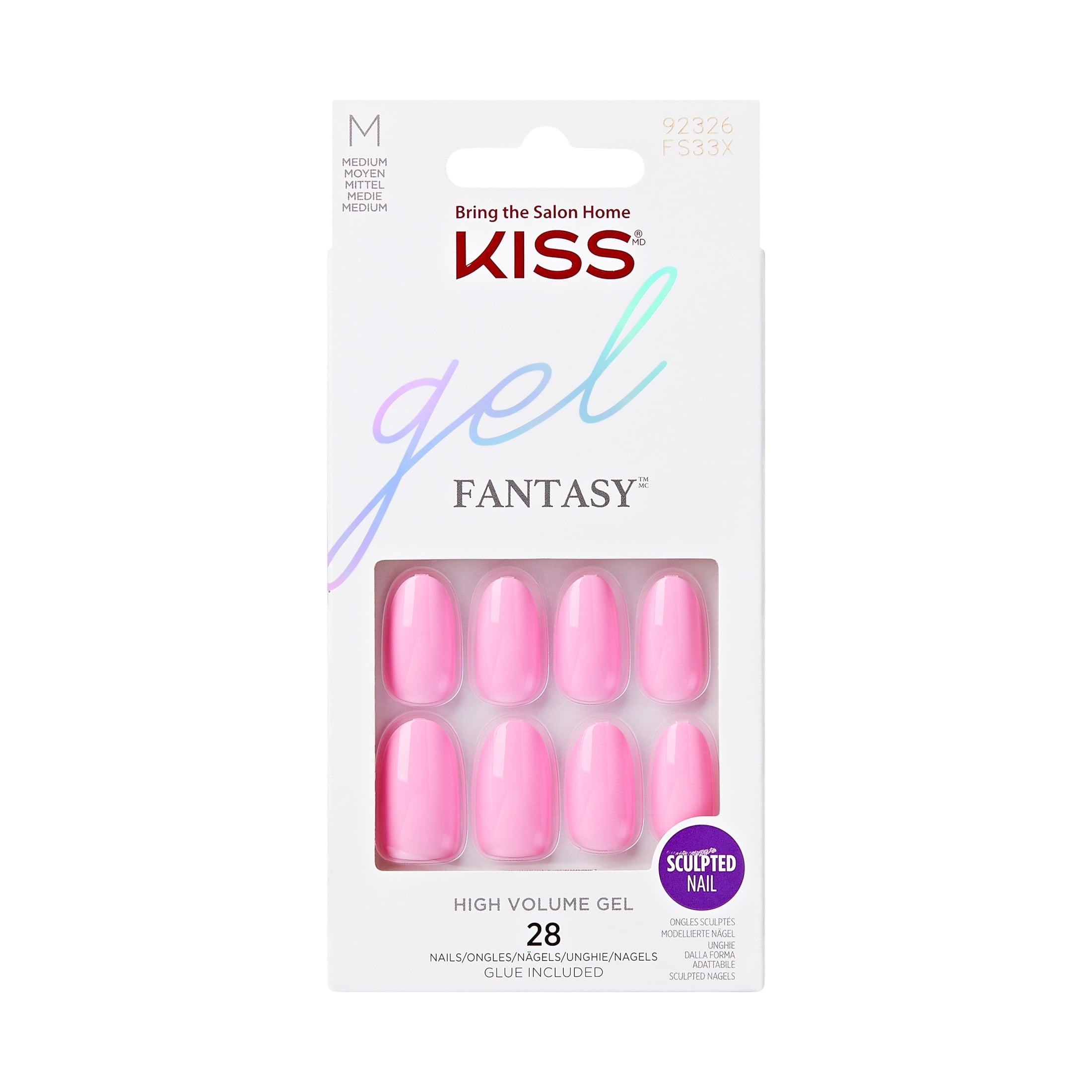 KISS Gel Sculpted, Press On Nails, Waffles, Pink, Medium Oval, 28 Count ...