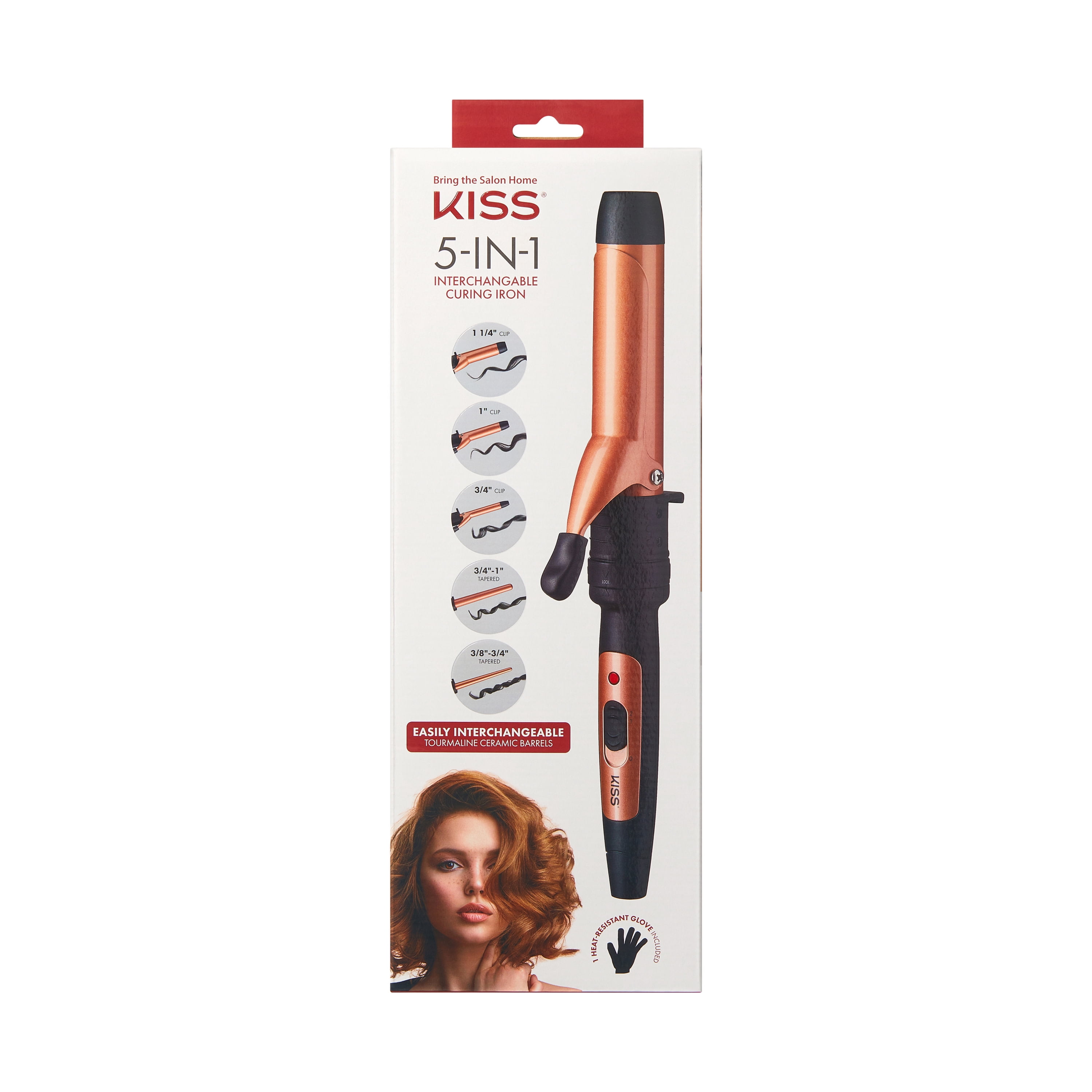 KISS Gold Edition 5-In-1 Interchangeable Curling Iron, Tourmaline ...