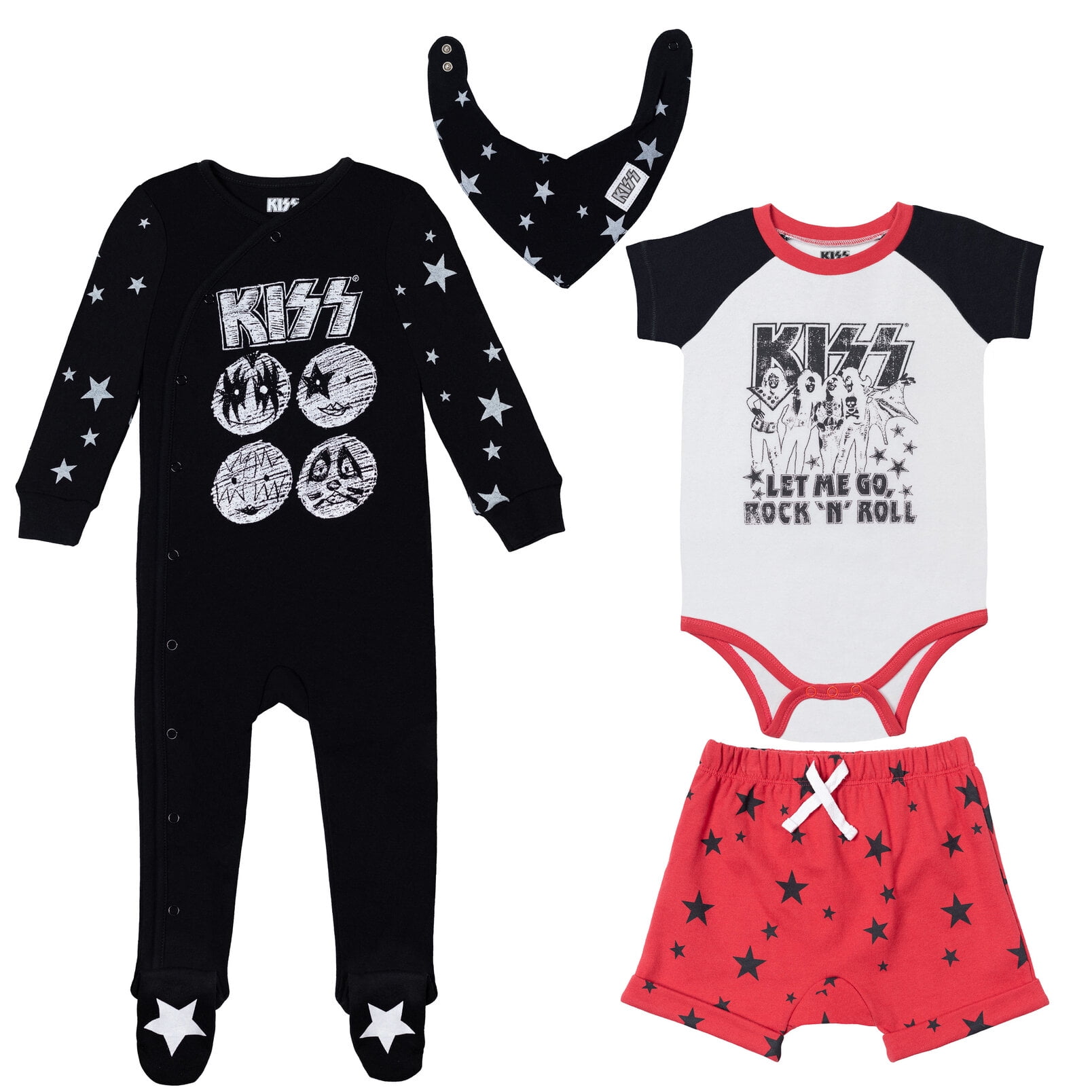 KISS Sleep N' Play, Bodysuit, French Terry Shorts and Bib 4 Piece Rock ...
