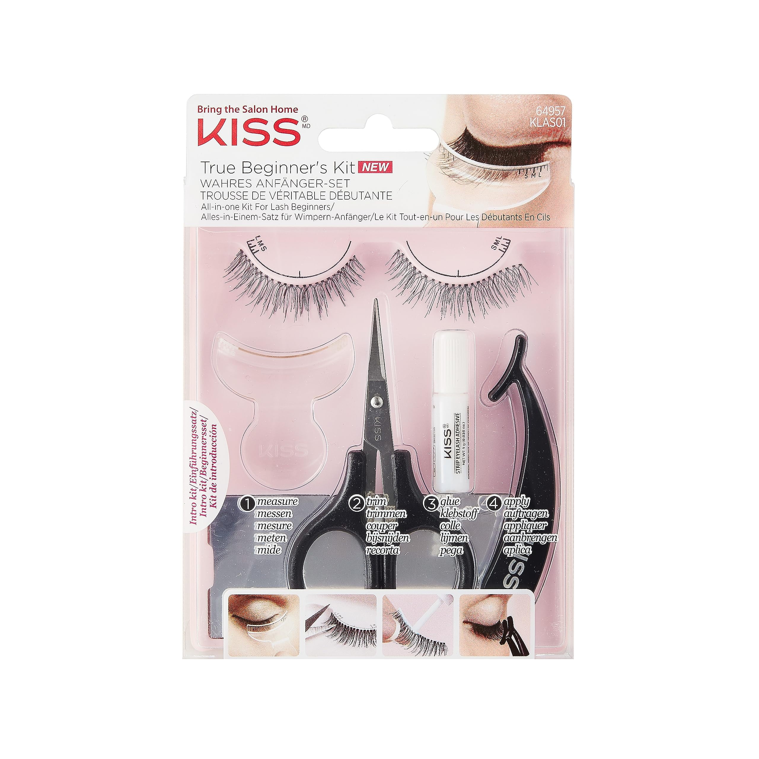 KISS LASH-101 All-In-One False MMF7 Eyelashes Kit for Beginners with Measuring Tool, Scissors ...
