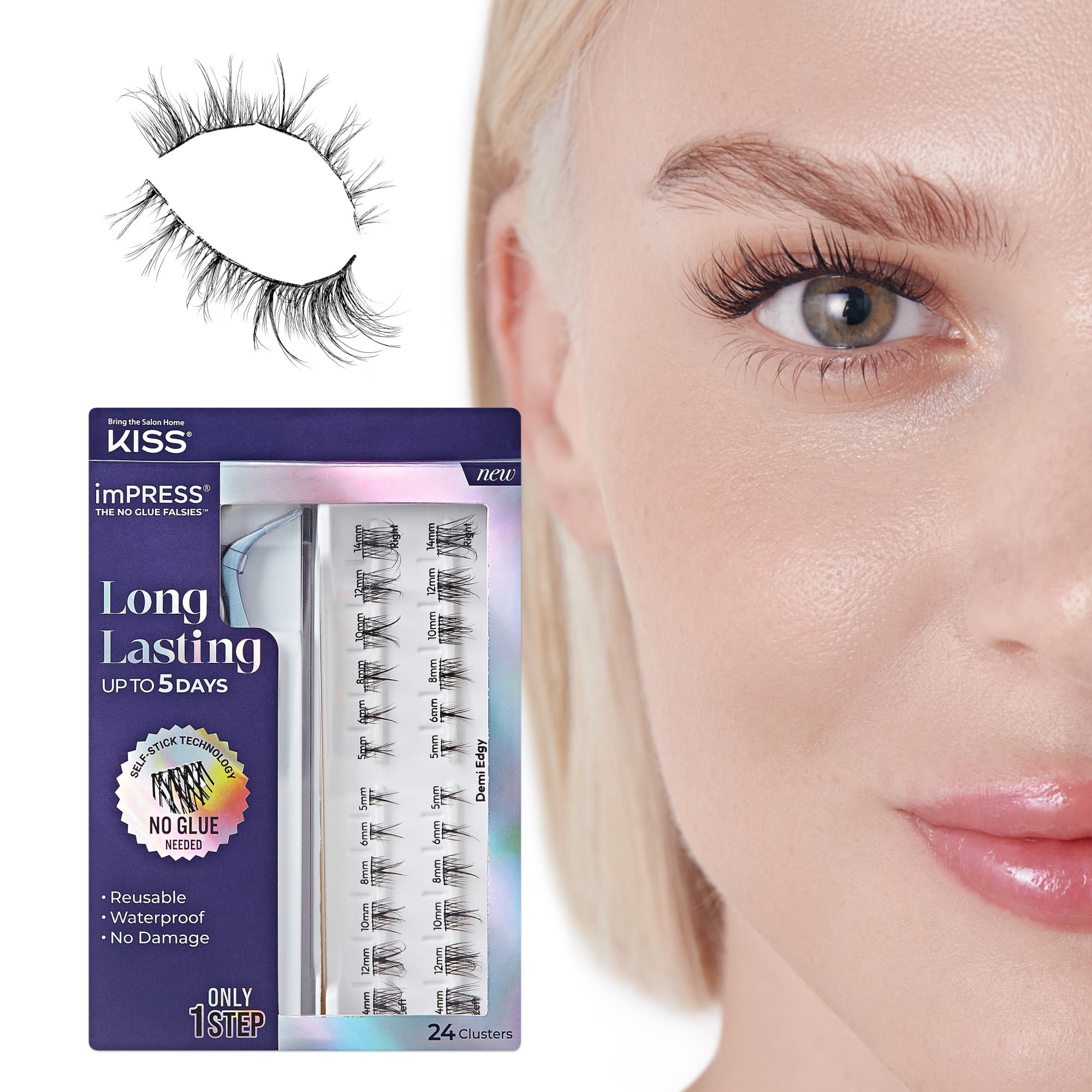 KISS imPRESS Long Lasting Self Adhesive Eyelashes, Demi Edgy, 5mm-14mm ...