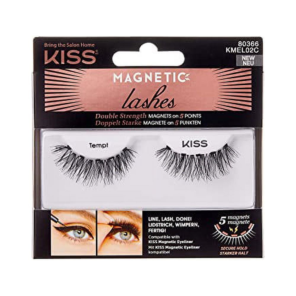 KISS Magnetic Lashes, Tempt, 1 Pair Synthetic False Eyelashes With 5 ...