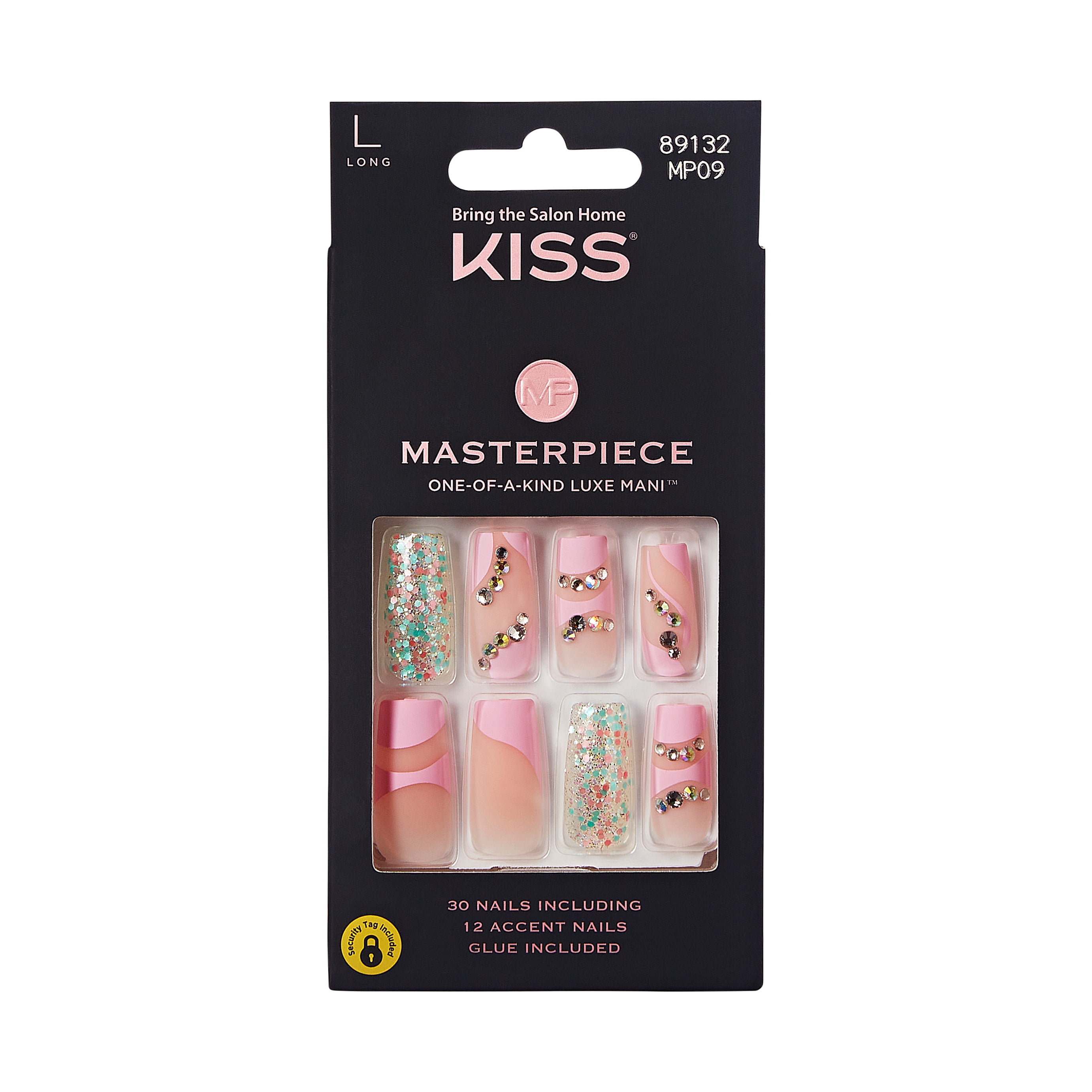 KISS Masterpiece, Press on Nails, Sweetest Pie, Pink, Long Square, 30 ...
