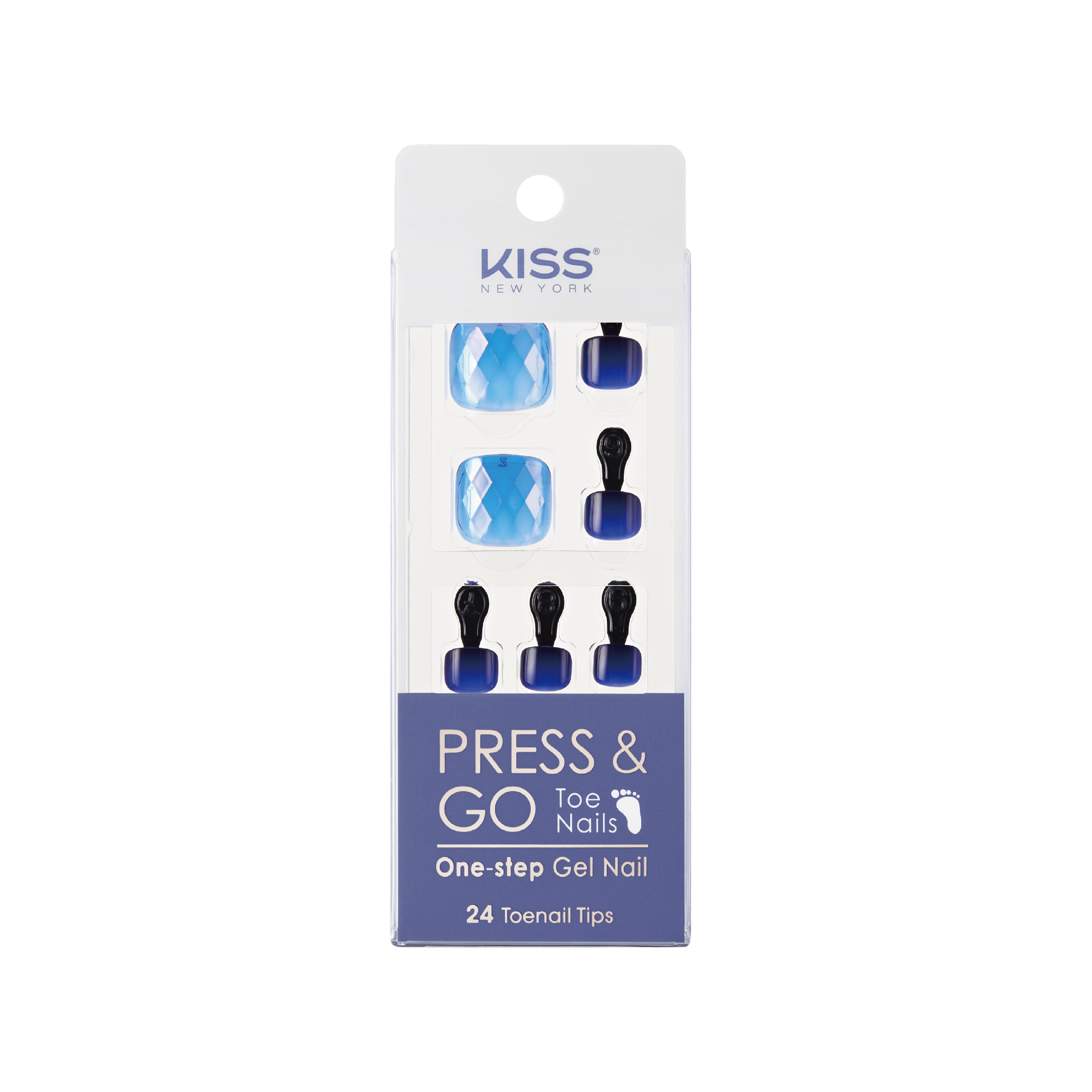 KISS NEW YORK Press&Go Press-On Pedicure Fake Toenails, Navy Blue 3D ...