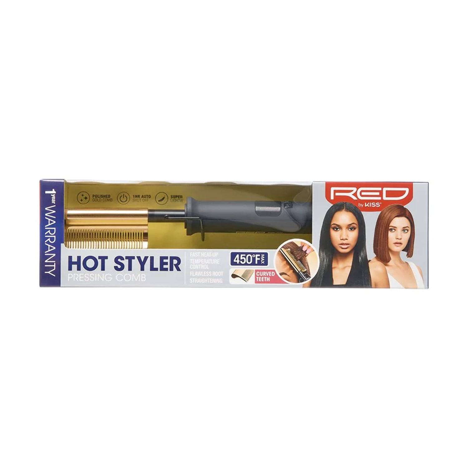 RED KISS Hot Styler Pressing Comb Flawless Root Straightening Curved ...
