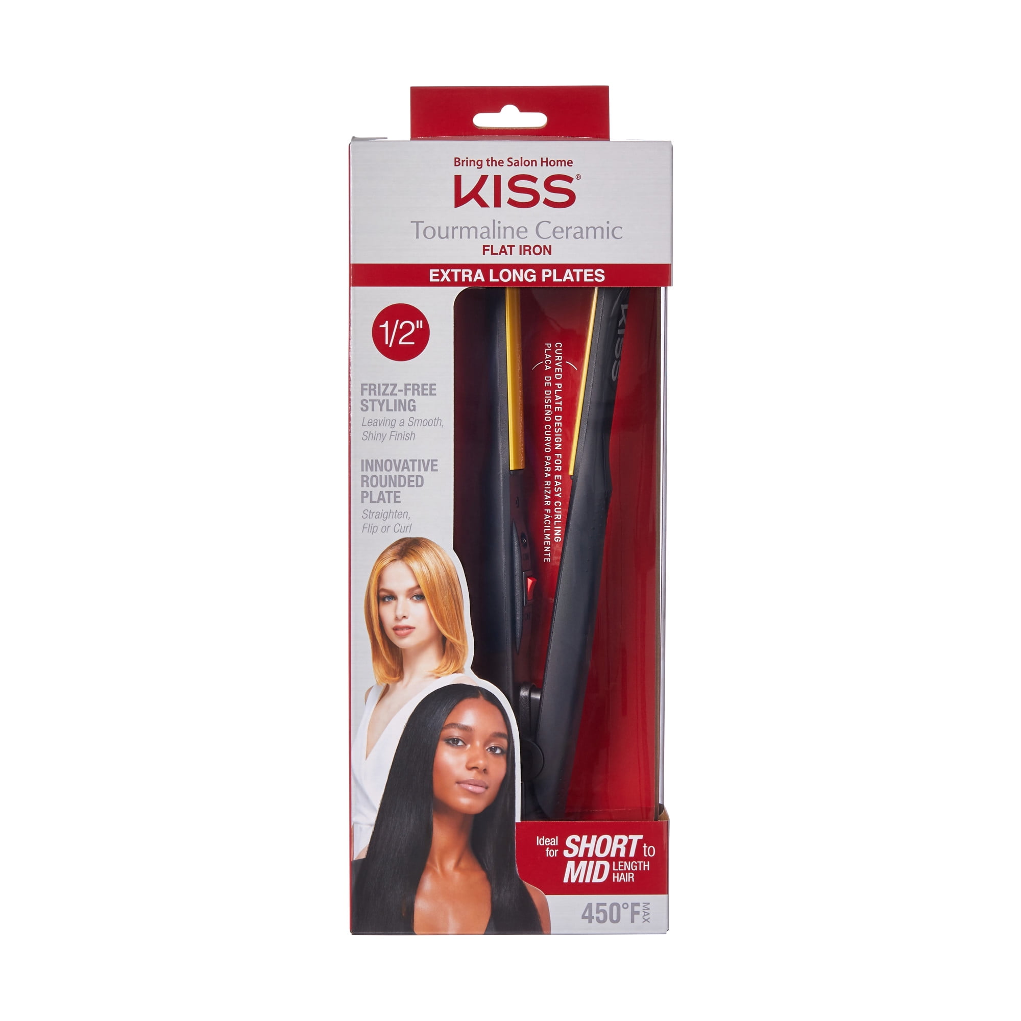 KISS Tourmaline Ceramic Flat Iron Hair Straightener & Styling Tool, 1/2 ...