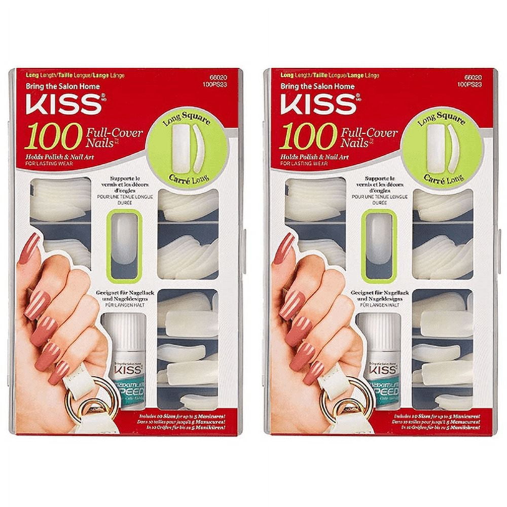 KISS Salon Acrylic Natural Nails - 100 Piece Kit Active Long Square ...