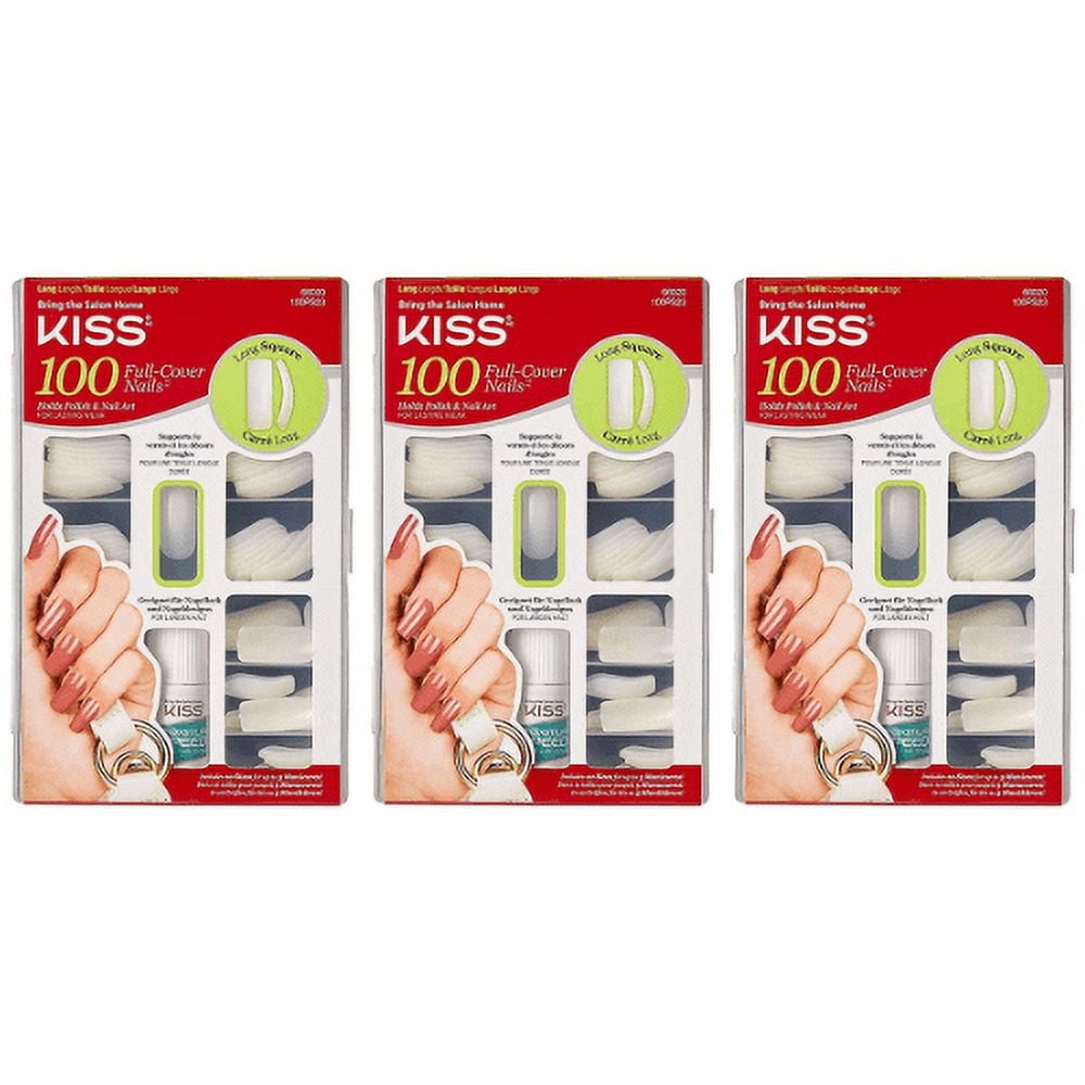 KISS Salon Acrylic Natural Nails - 100 Piece Kit Active Long Square ...