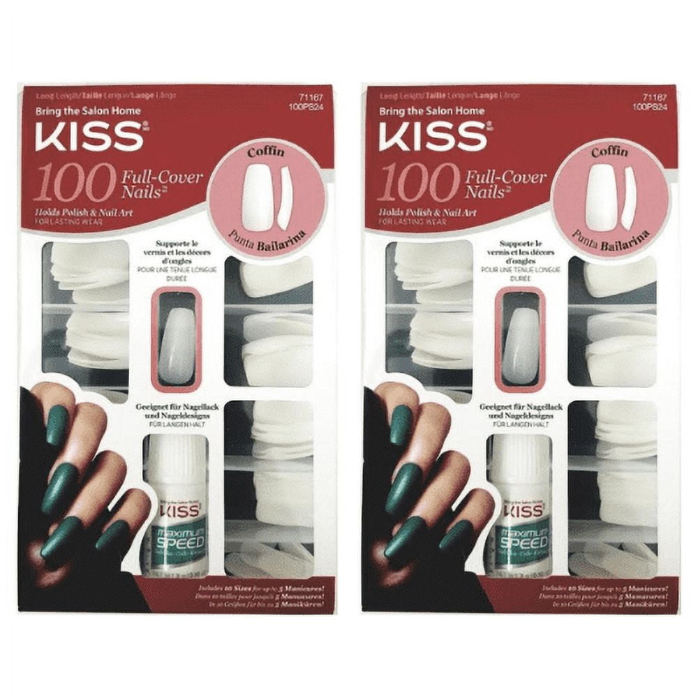 KISS Salon Acrylic Nails, 100 Piece Kit Coffin, Glue On False Nails, 2 ...